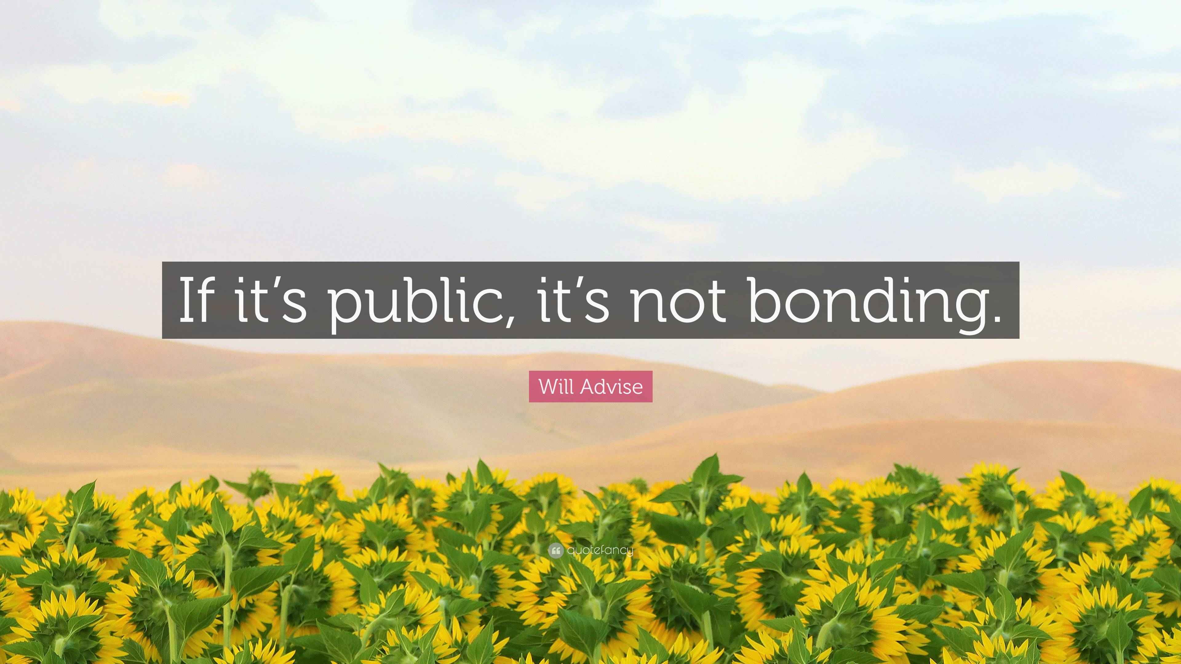 Will Advise Quote: “If it’s public, it’s not bonding.”