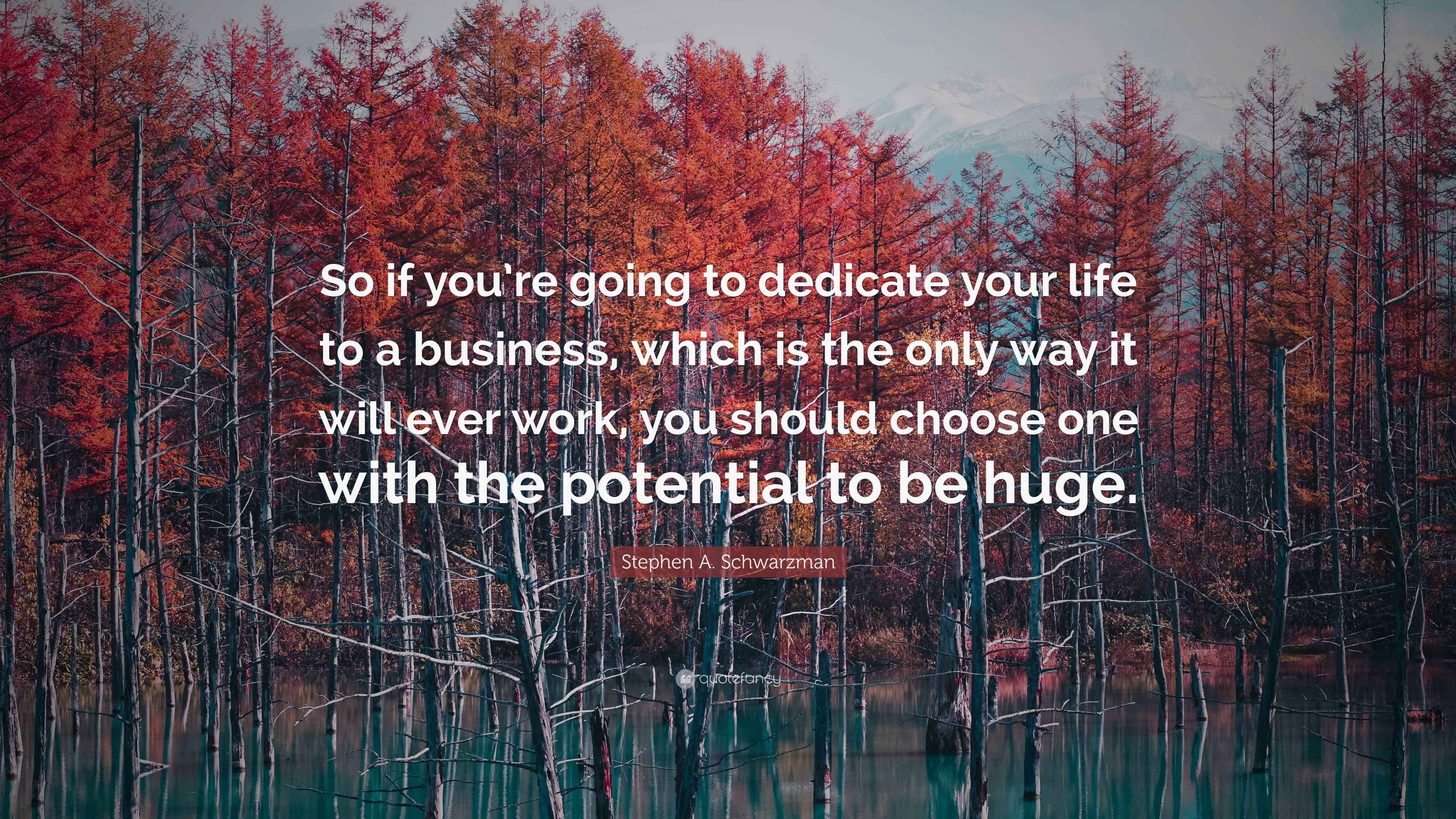 Stephen A. Schwarzman Quote: “So if you’re going to dedicate your life ...