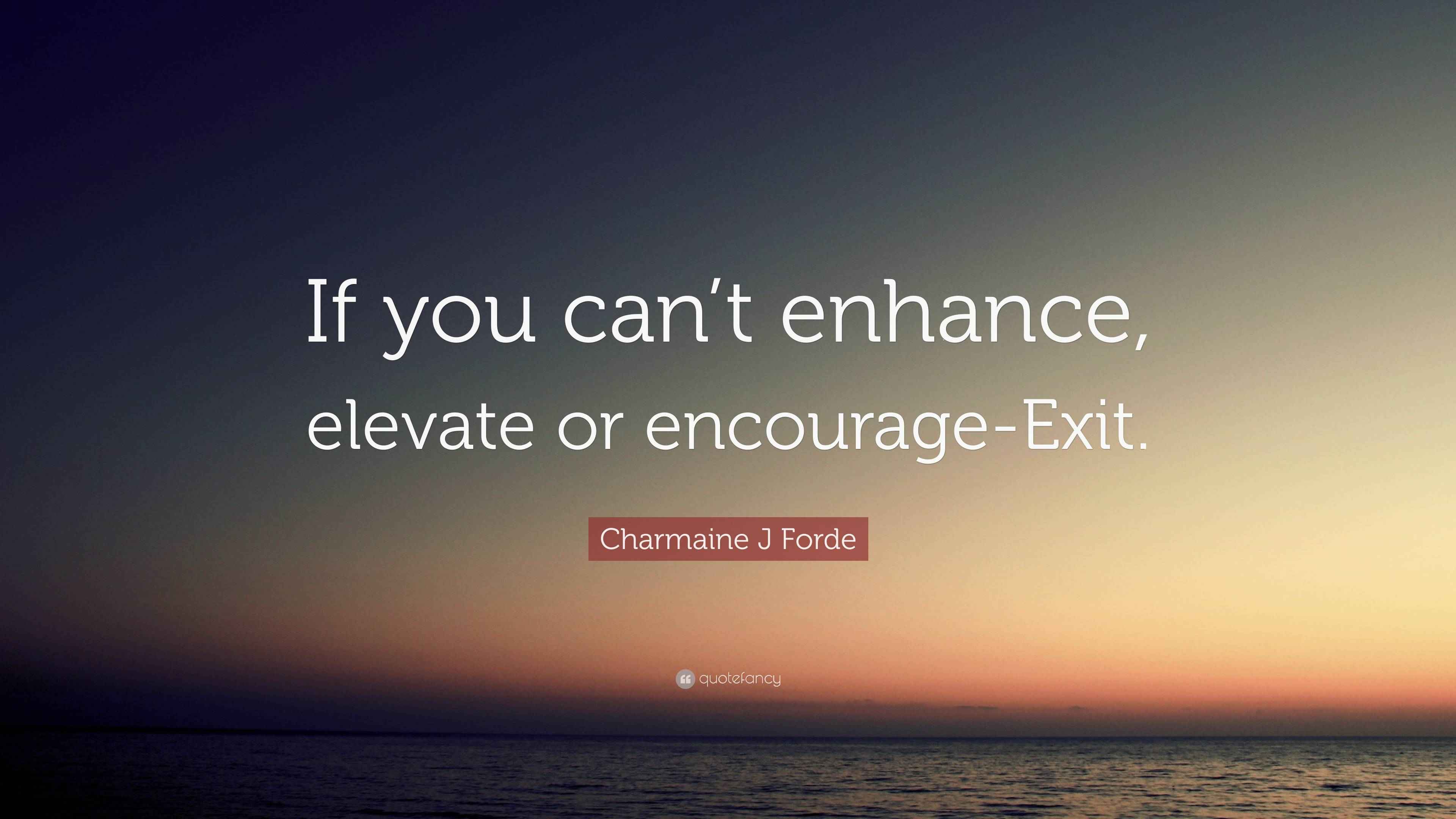 Charmaine J Forde Quote: “If you can’t enhance, elevate or encourage-Exit.”