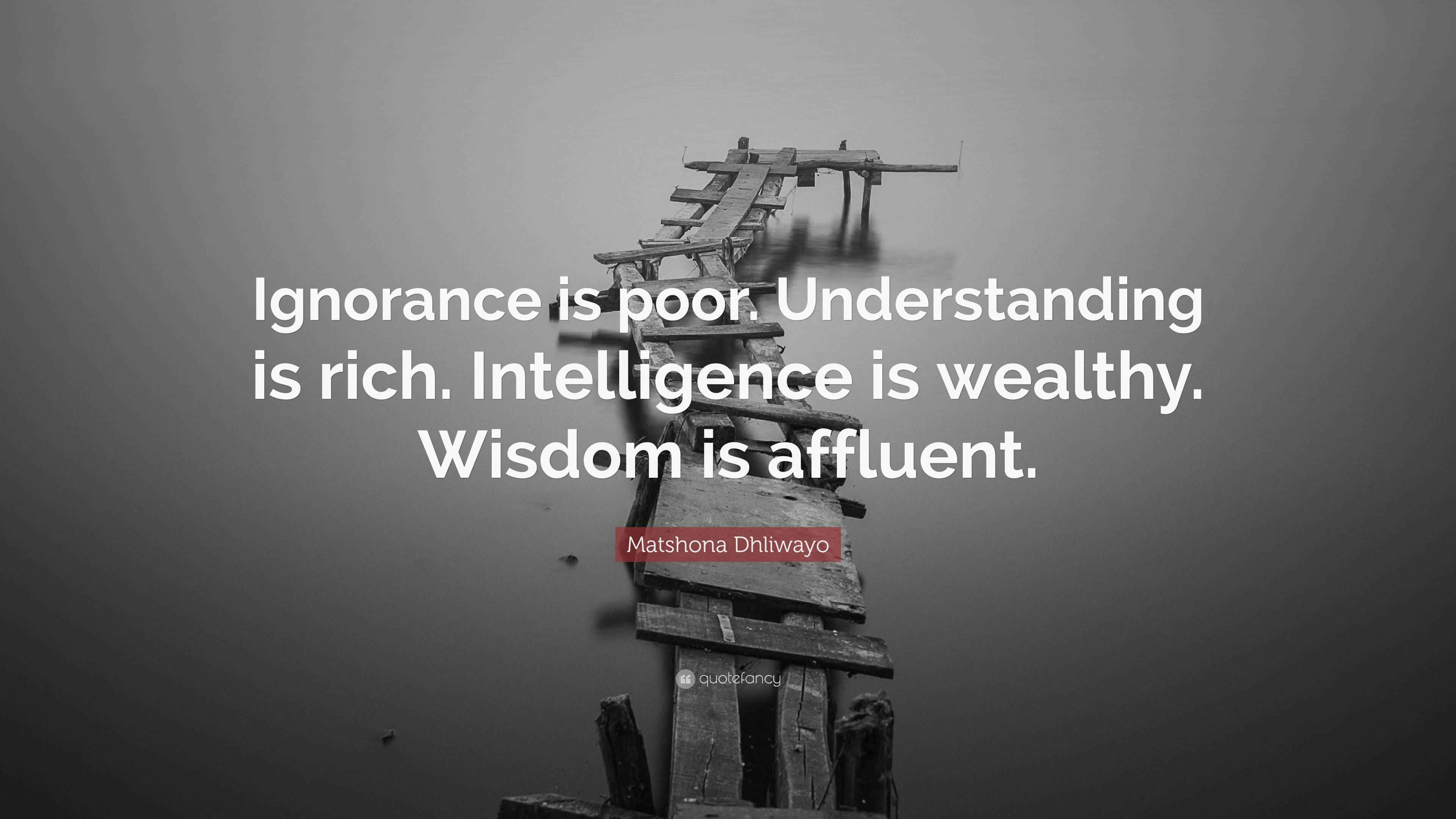 Matshona Dhliwayo Quote: “Ignorance is poor. Understanding is rich ...