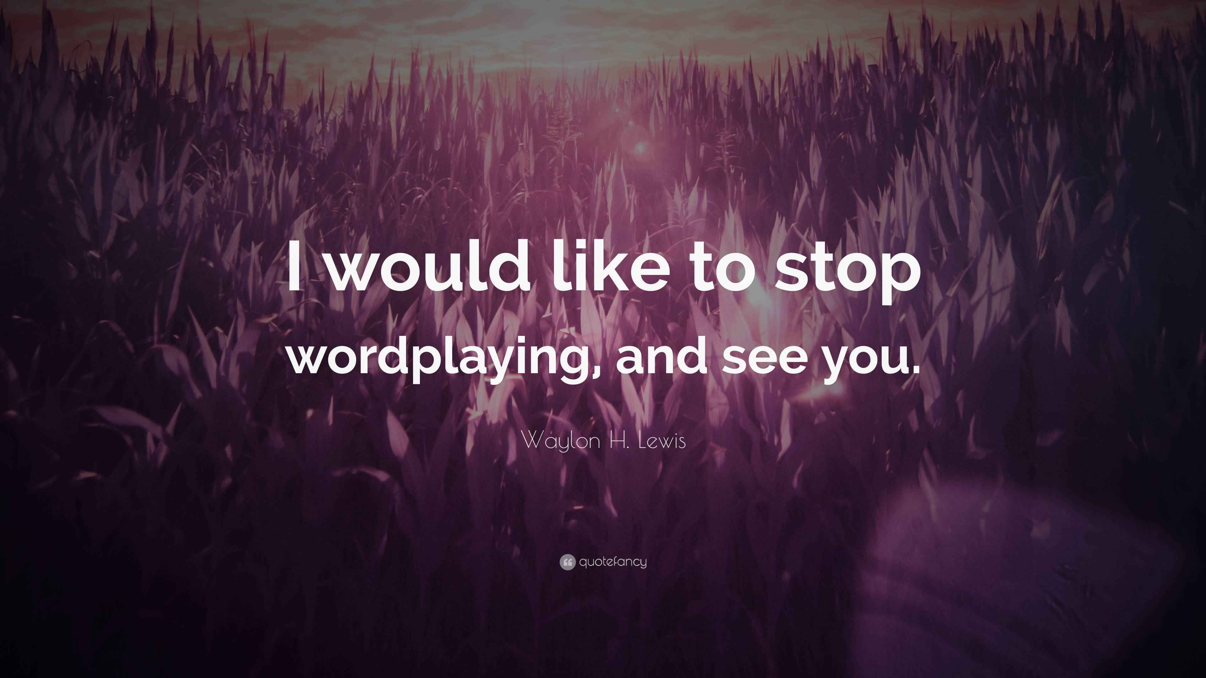 Waylon H. Lewis Quote: “I would like to stop wordplaying, and see you.”