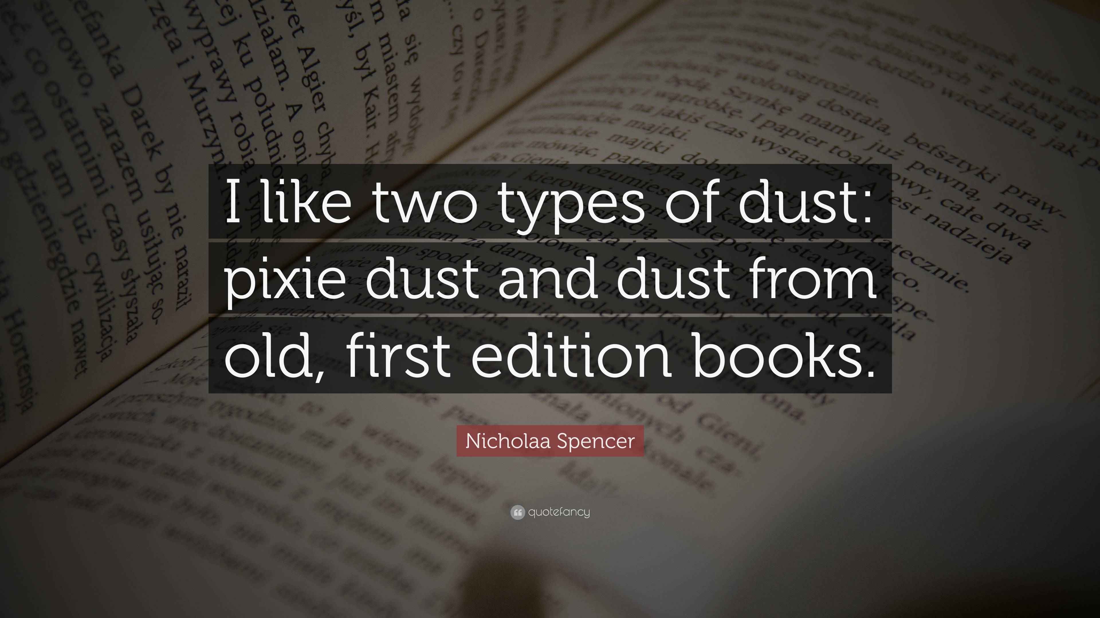 Nicholaa Spencer Quote: “I like two types of dust: pixie dust and dust ...