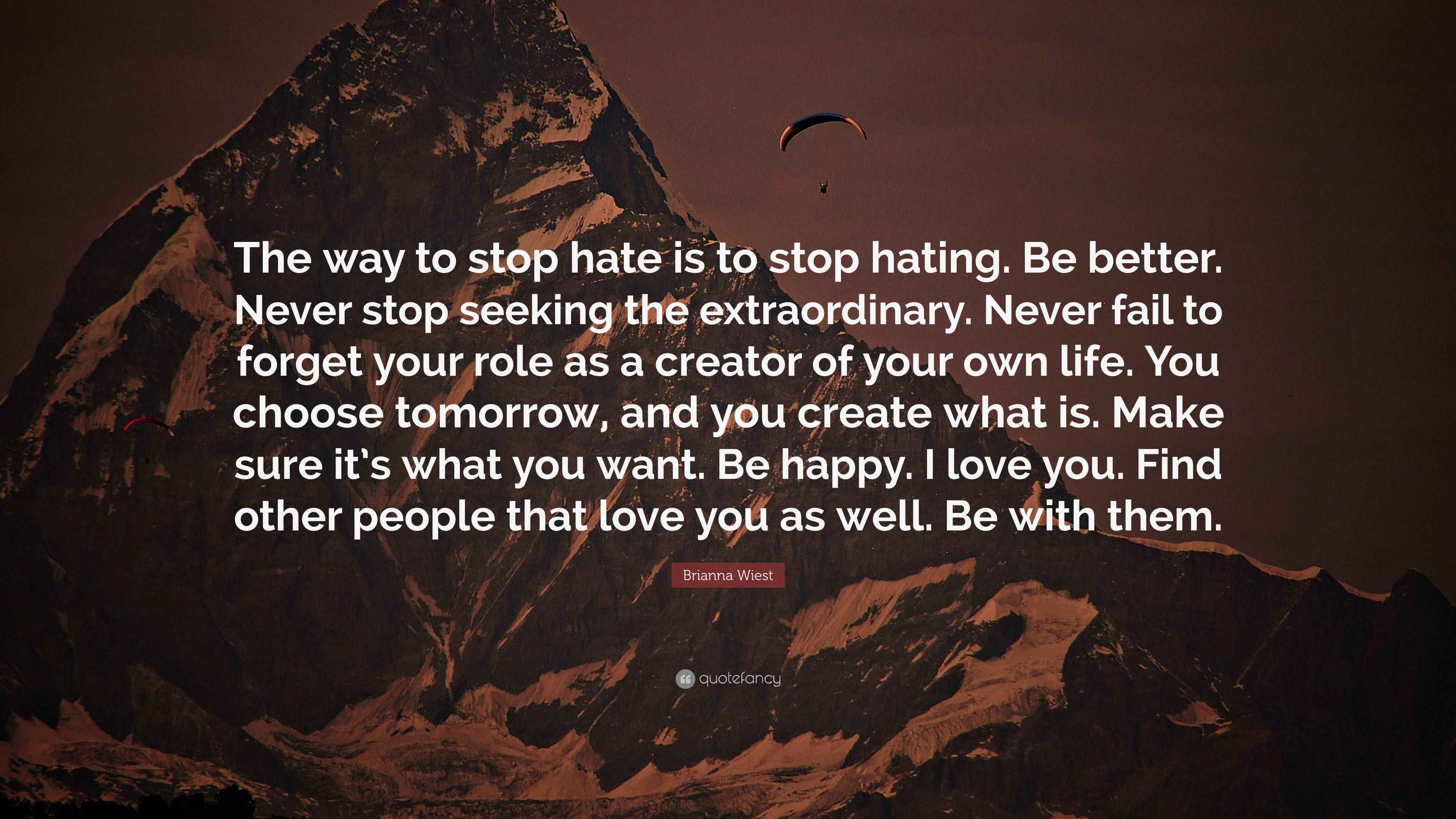 Brianna Wiest Quote: “The way to stop hate is to stop hating. Be better ...