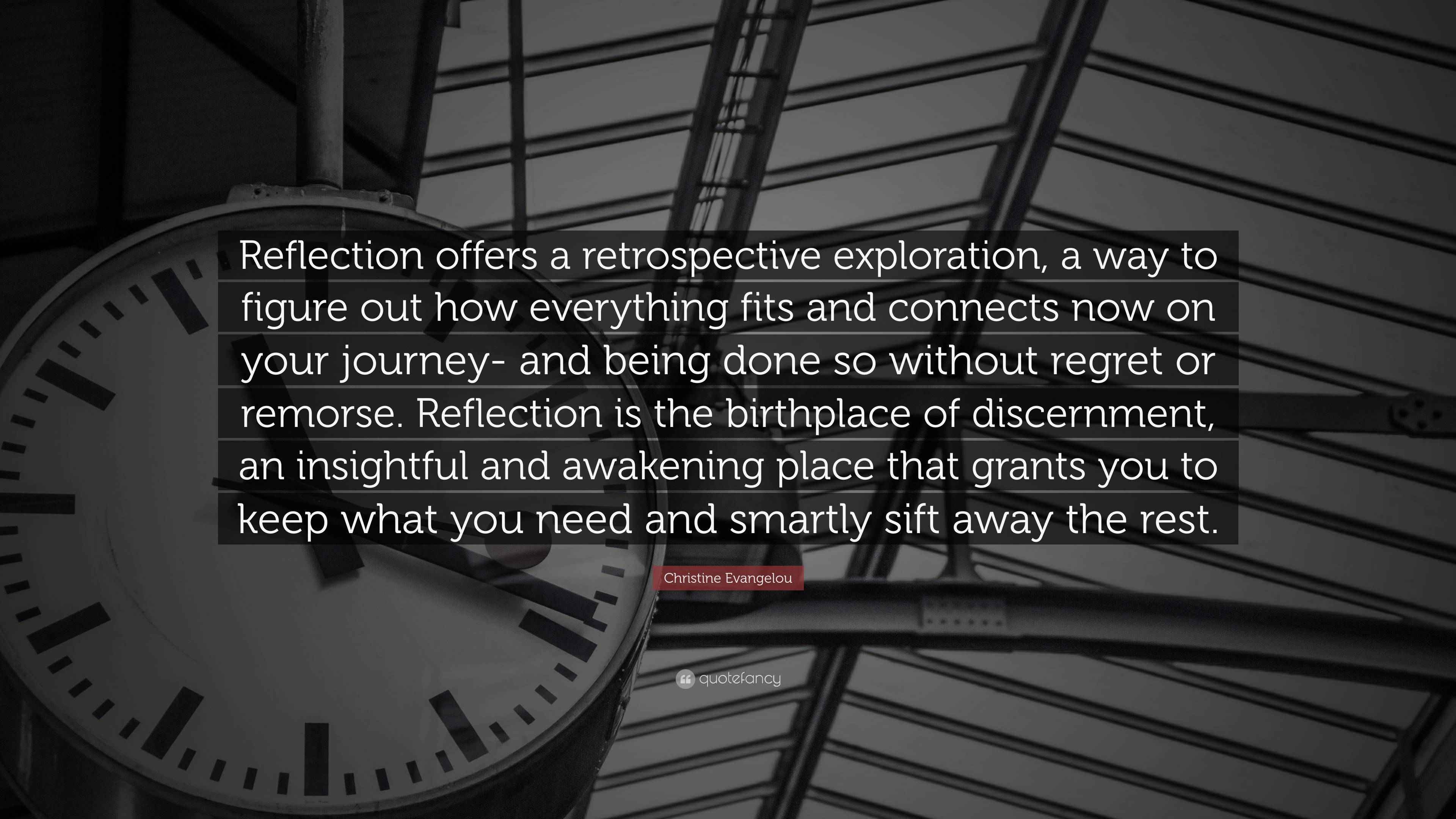 Christine Evangelou Quote: “Reflection offers a retrospective ...