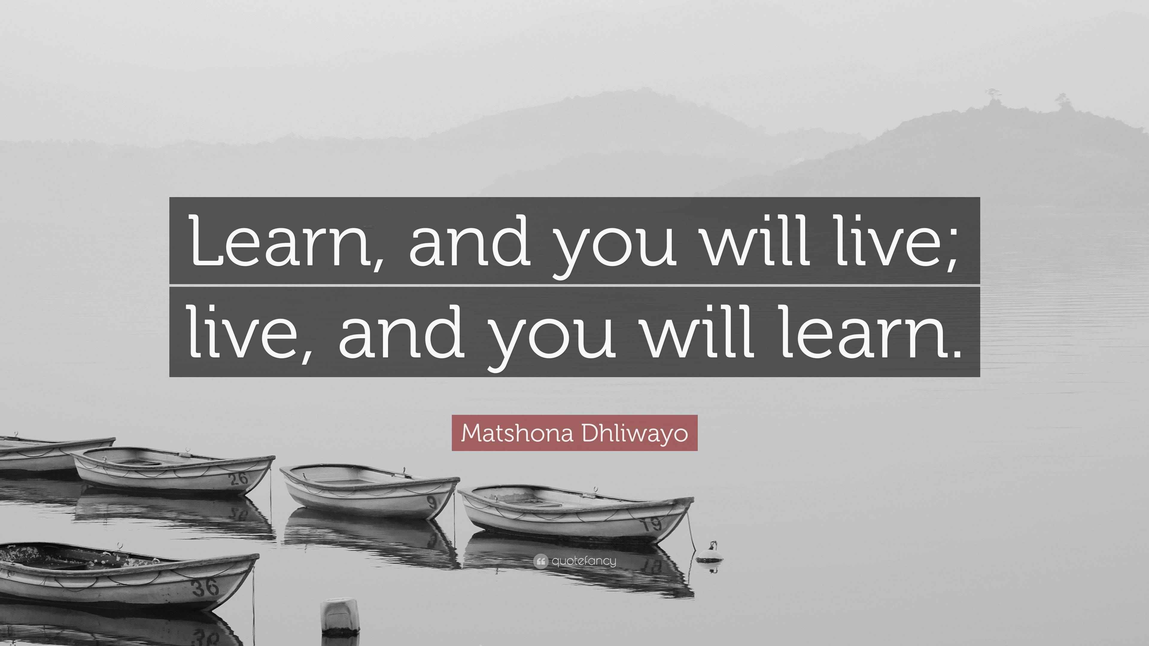 Matshona Dhliwayo Quote: “Learn, and you will live; live, and you will ...
