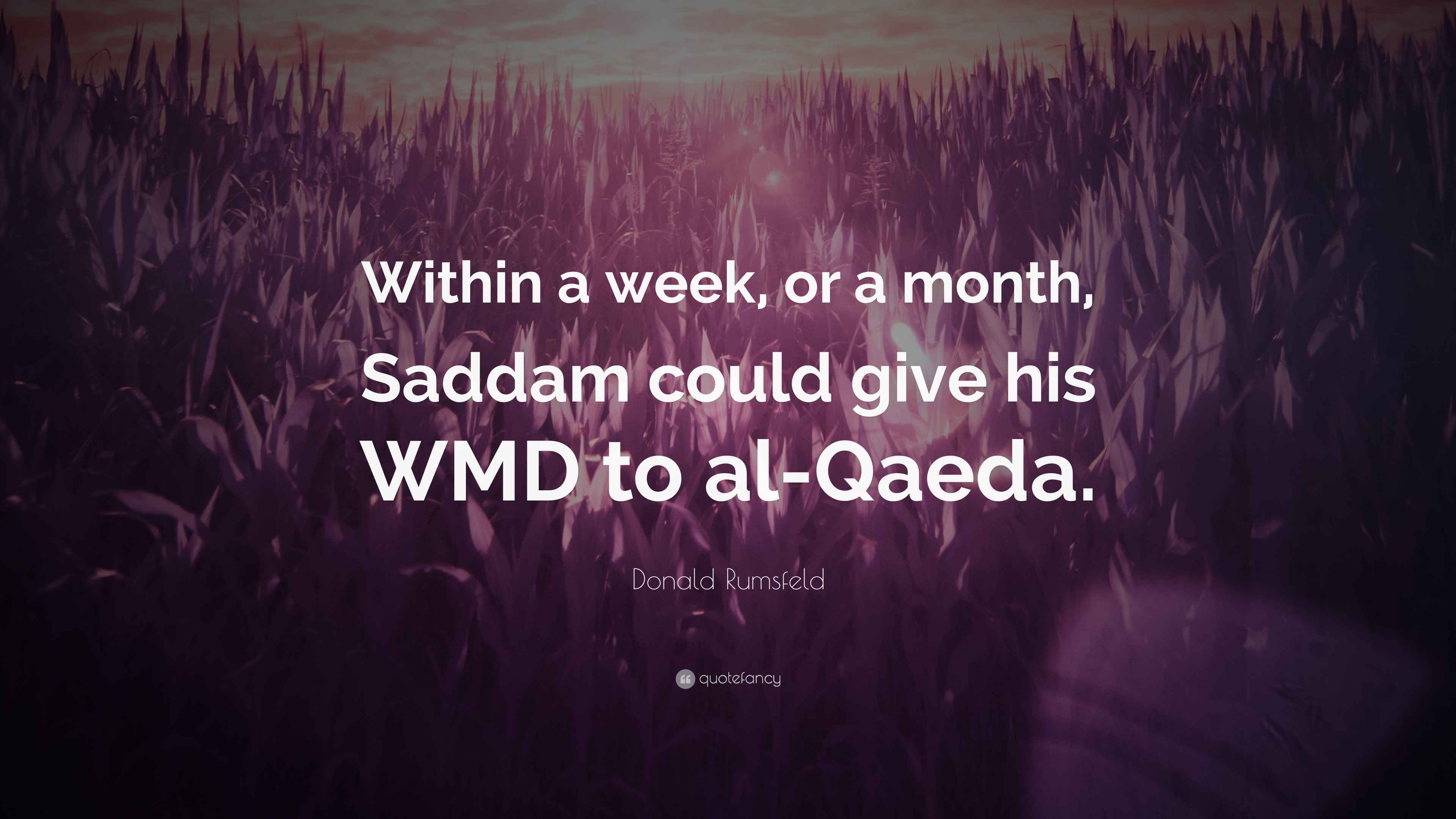 Donald Rumsfeld Quote: “Within a week, or a month, Saddam could give ...