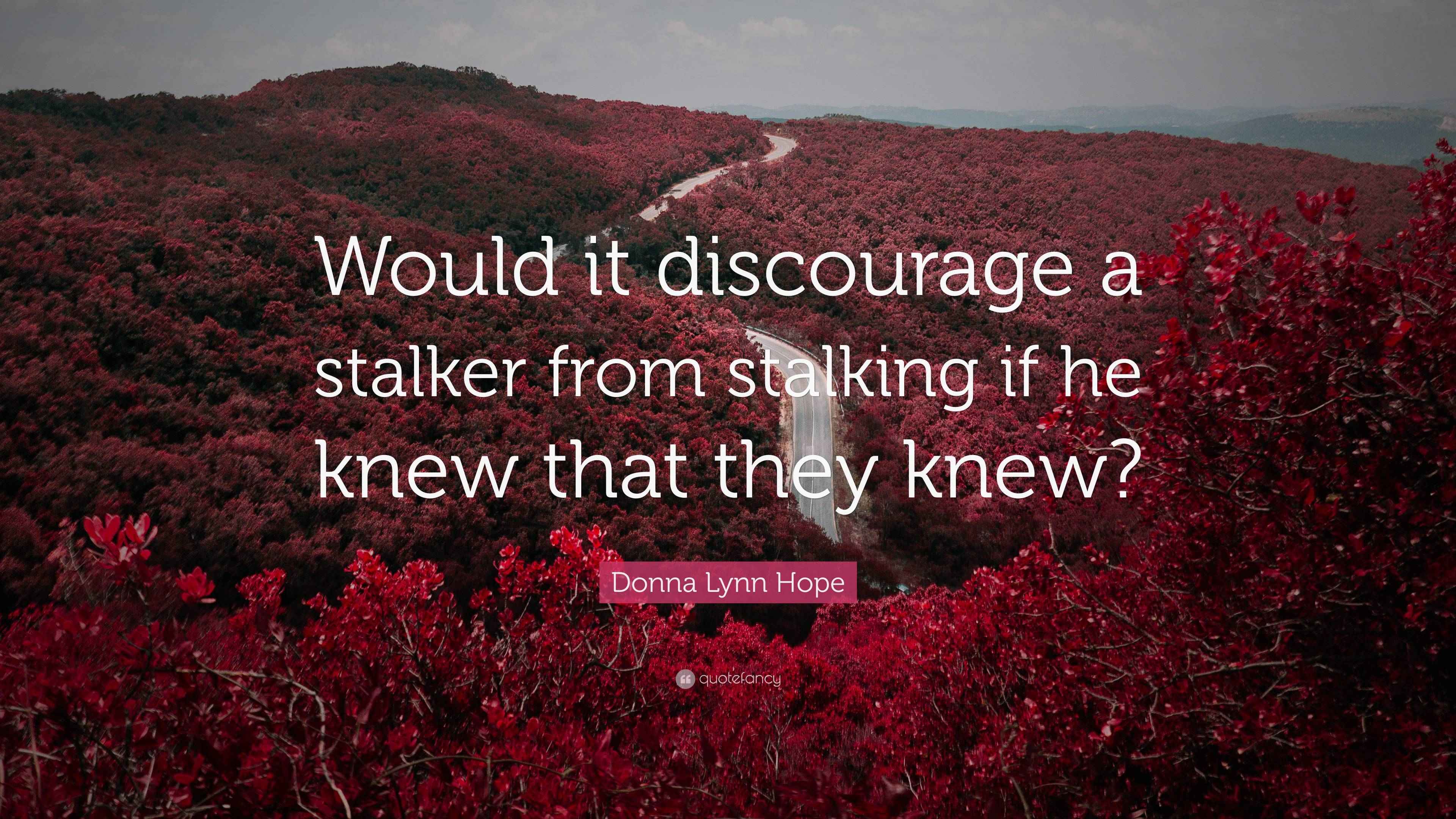 Donna Lynn Hope Quote: “Would it discourage a stalker from stalking if ...