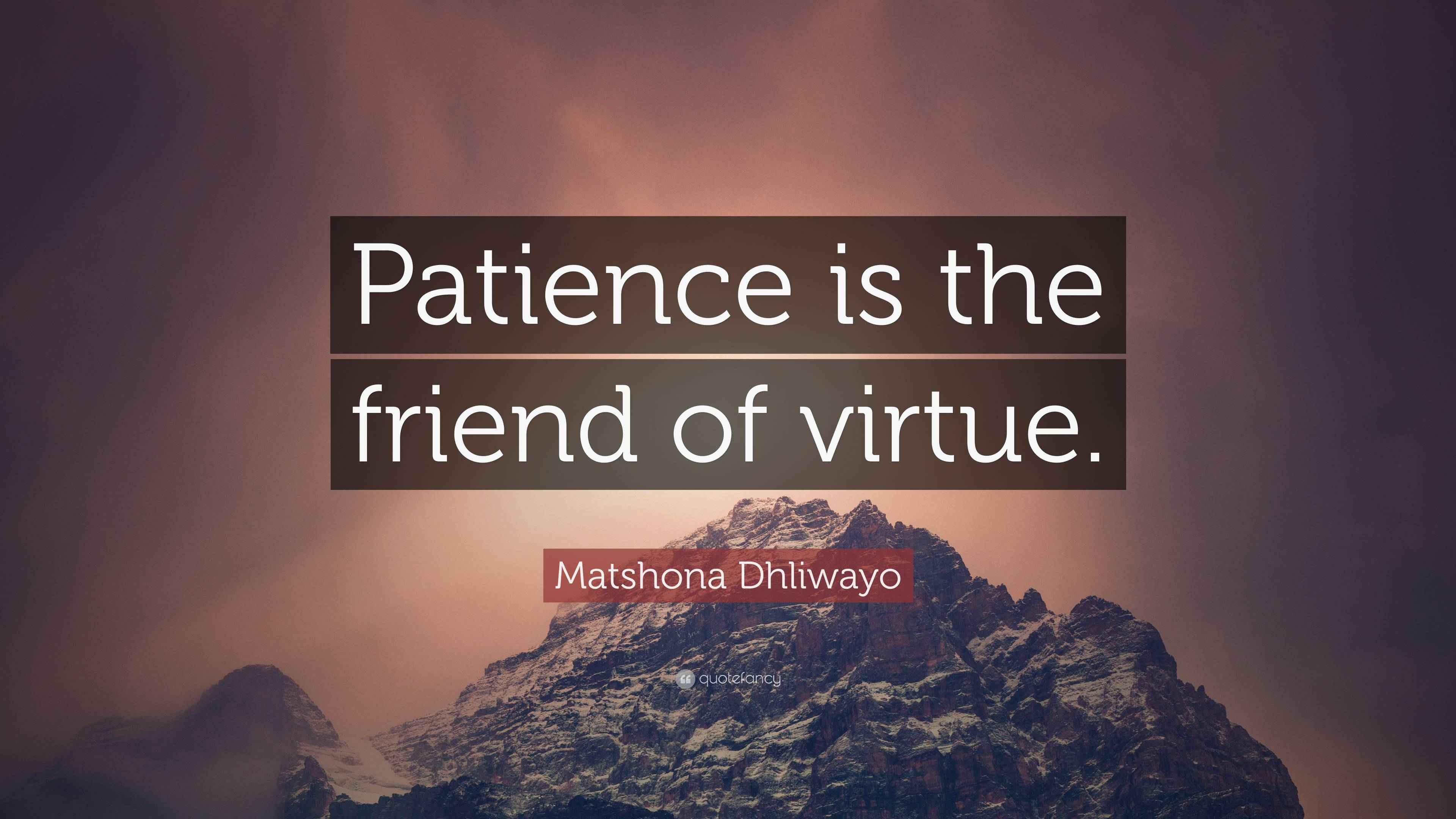 Matshona Dhliwayo Quote: “Patience is the friend of virtue.”