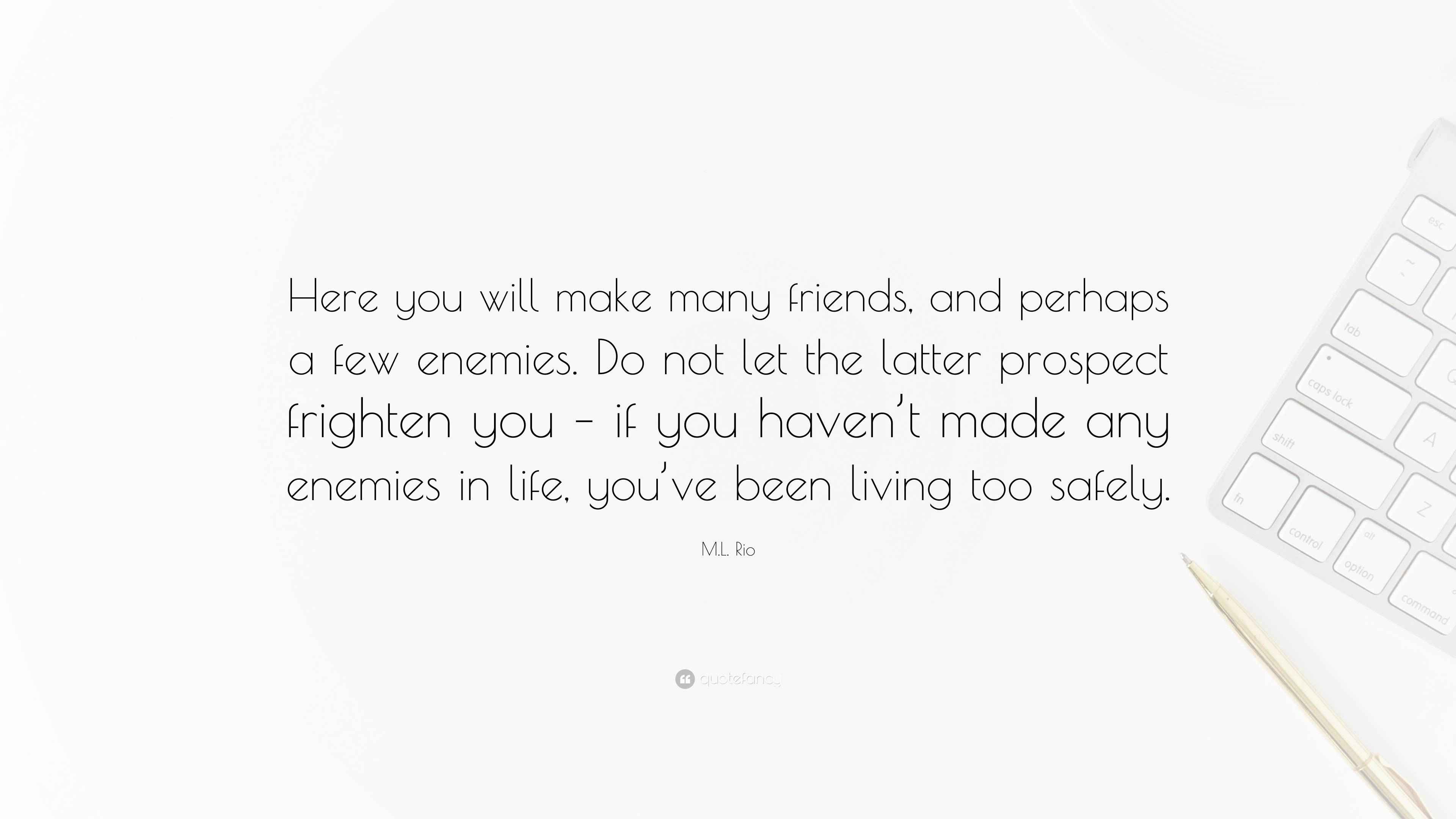 M.L. Rio Quote: “Here you will make many friends, and perhaps a few ...