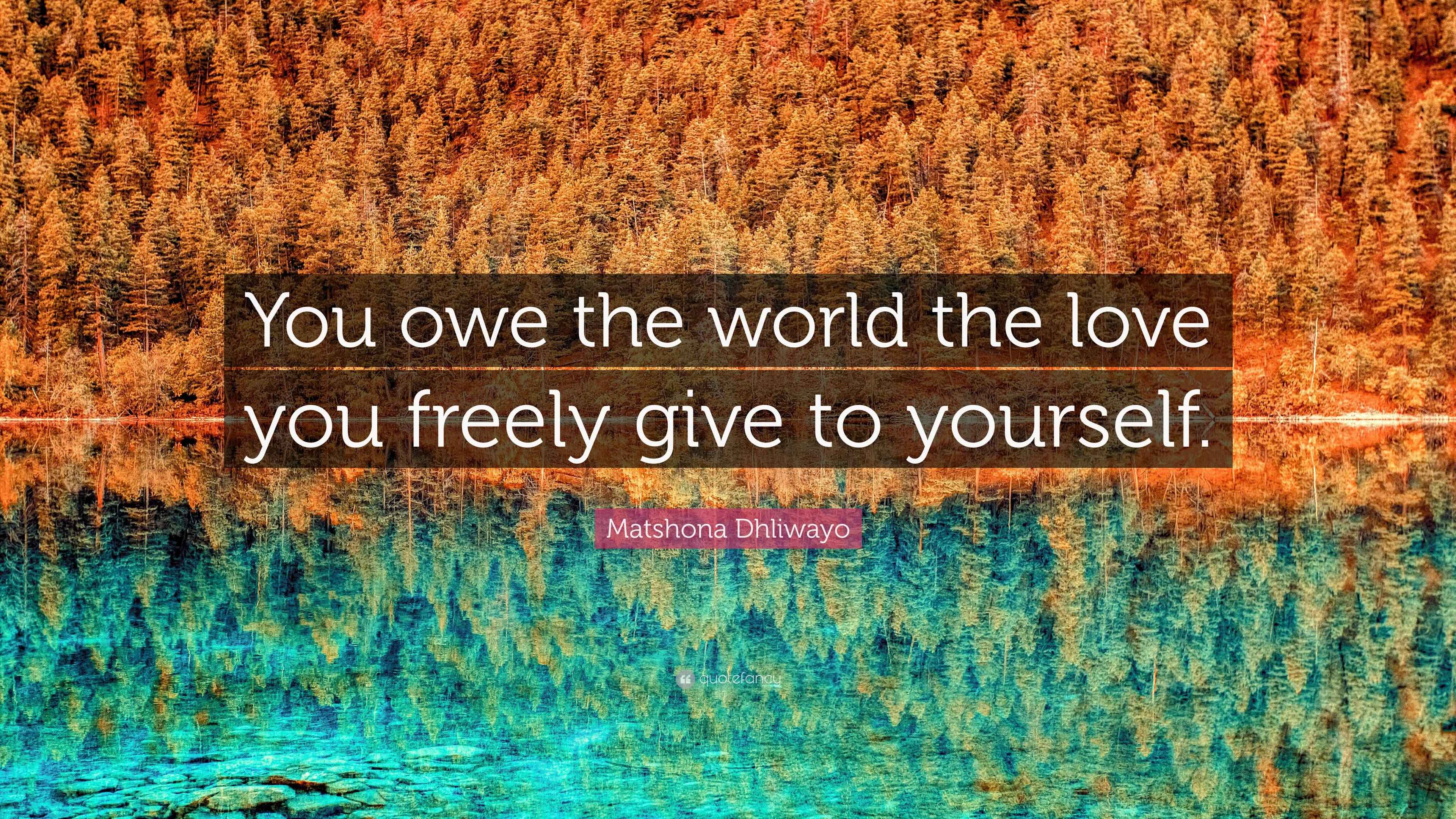 Matshona Dhliwayo Quote: “You owe the world the love you freely give to ...