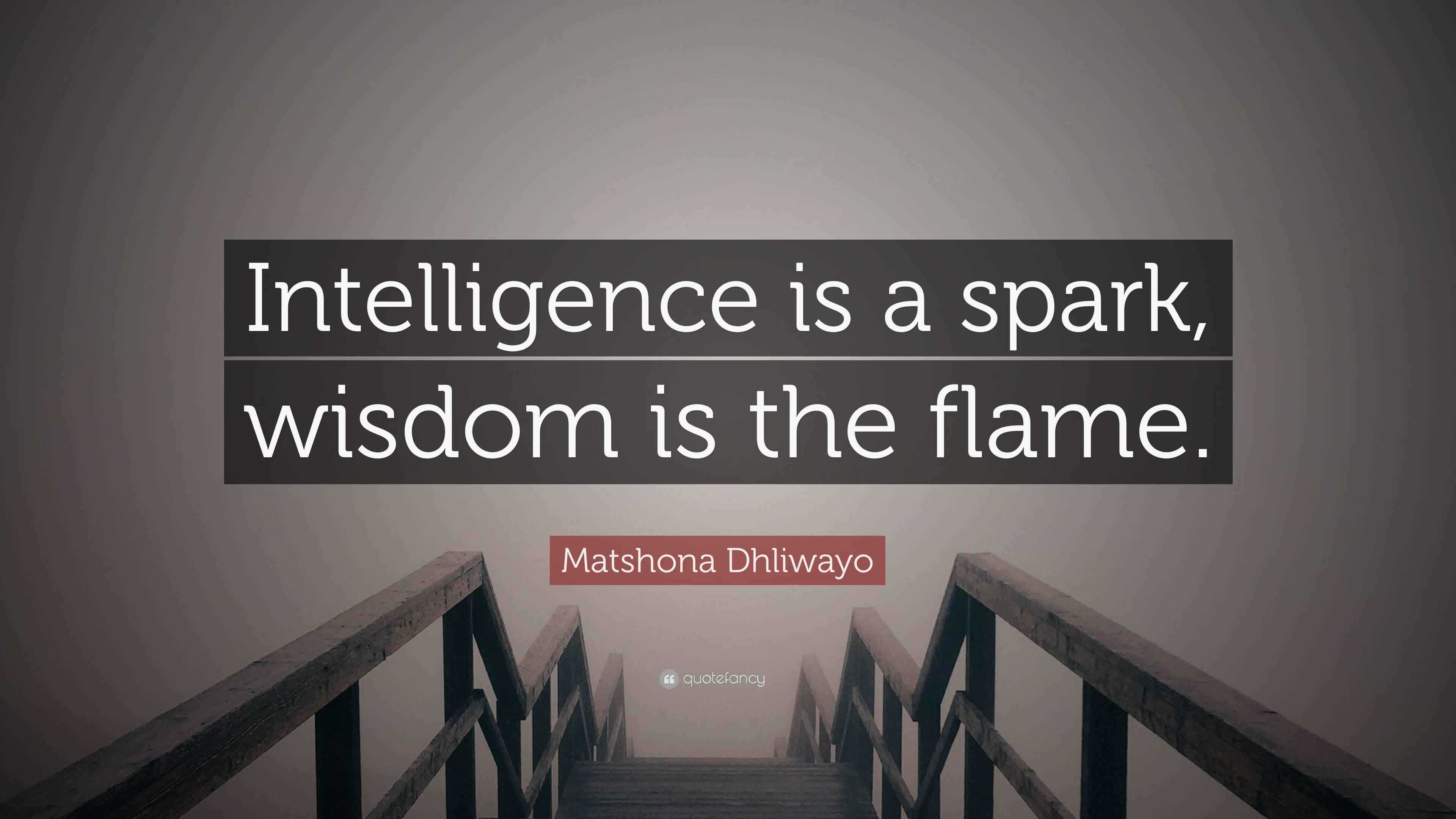 Matshona Dhliwayo Quote: “Intelligence is a spark, wisdom is the flame.”
