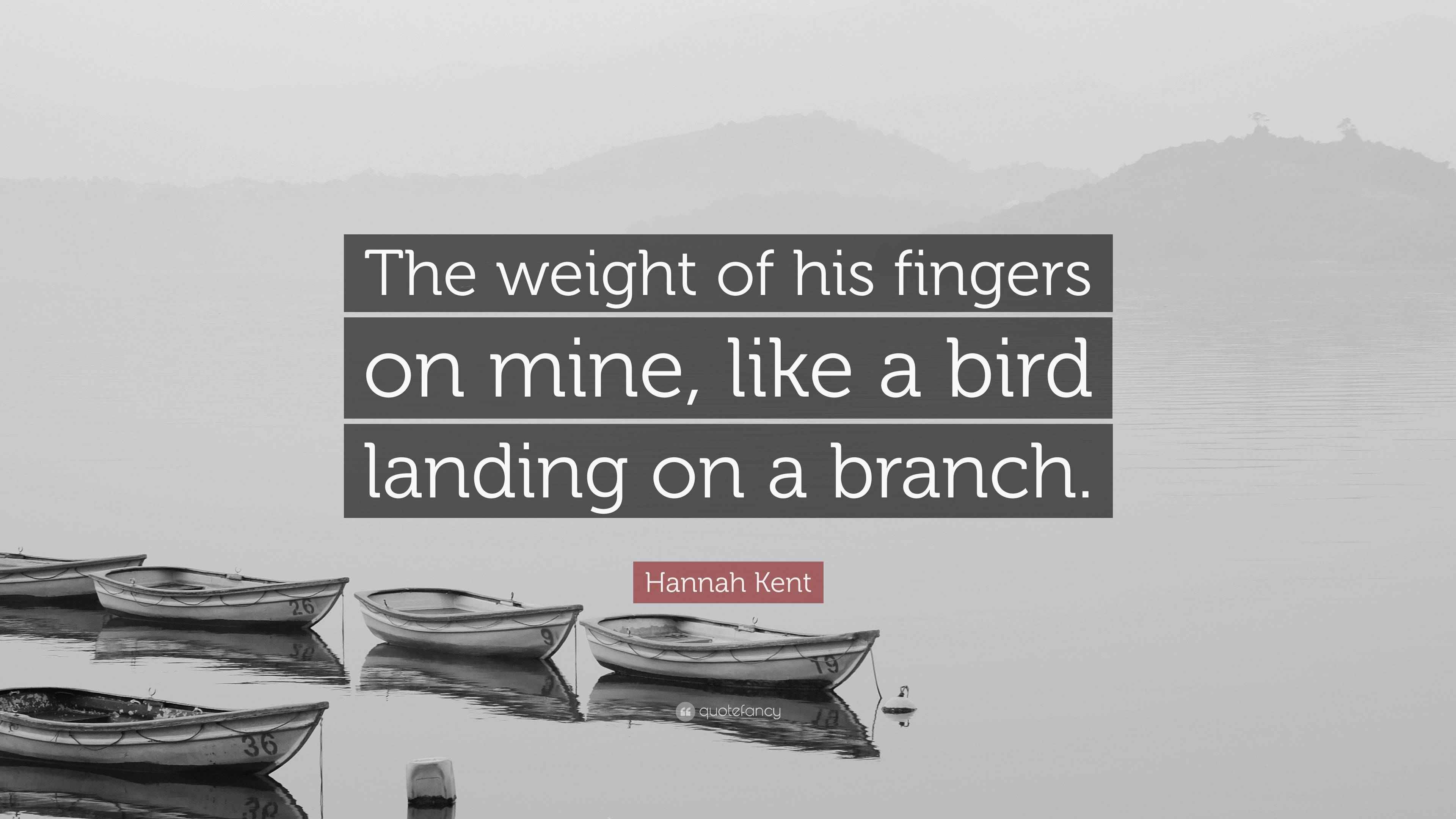 Hannah Kent Quote: “The weight of his fingers on mine, like a bird ...