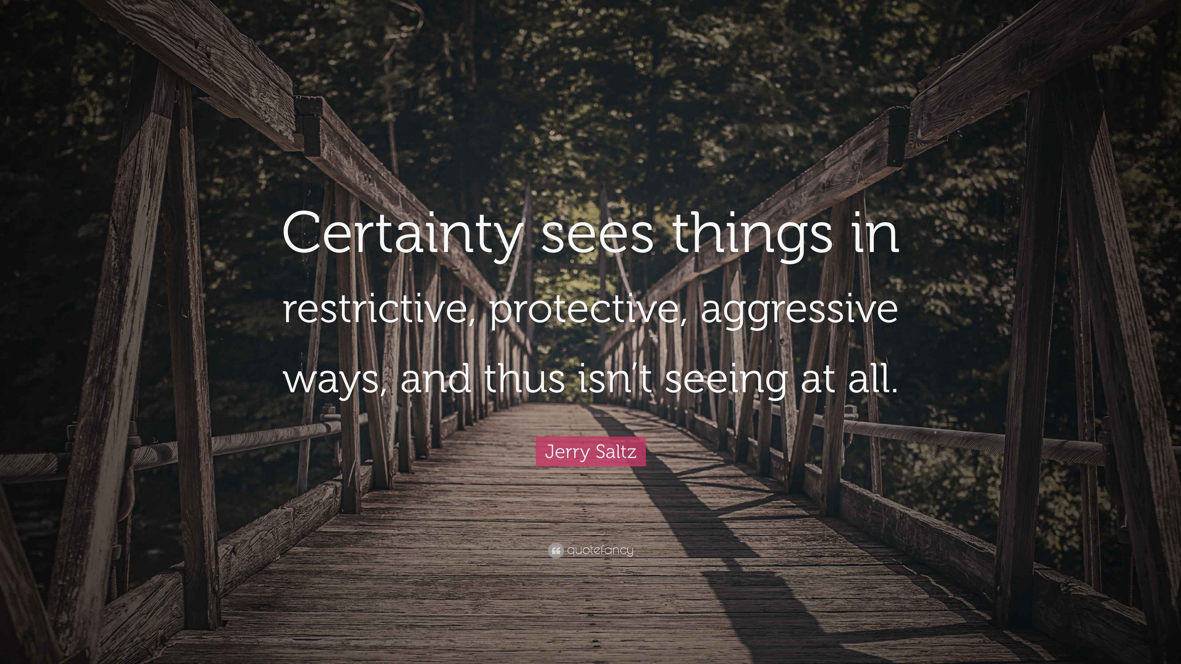 Jerry Saltz Quote: “Certainty sees things in restrictive, protective ...
