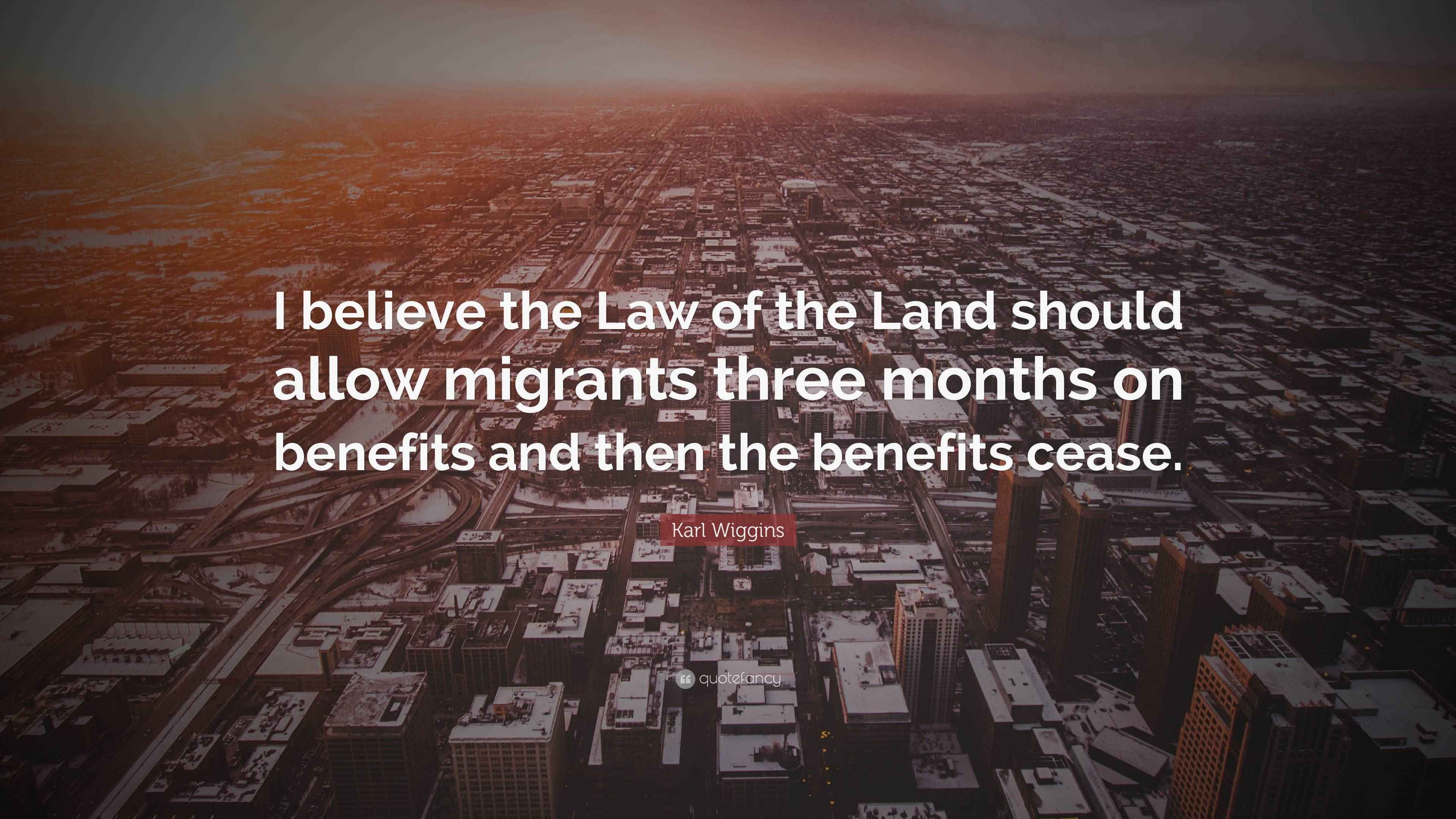 Karl Wiggins Quote: “I believe the Law of the Land should allow ...