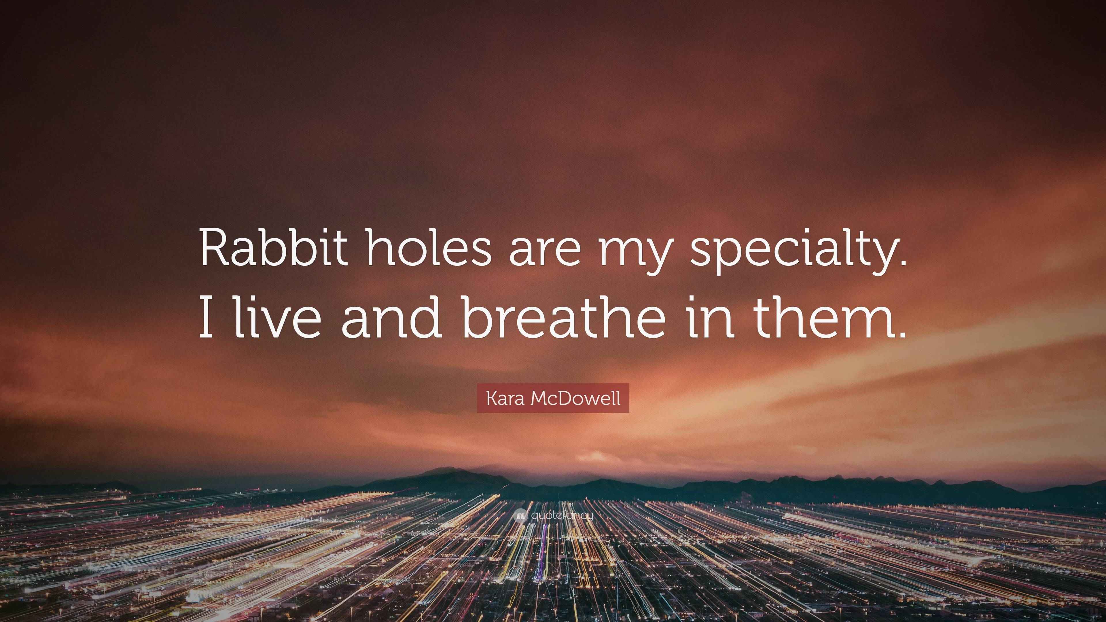 Kara McDowell Quote: “Rabbit holes are my specialty. I live and breathe ...