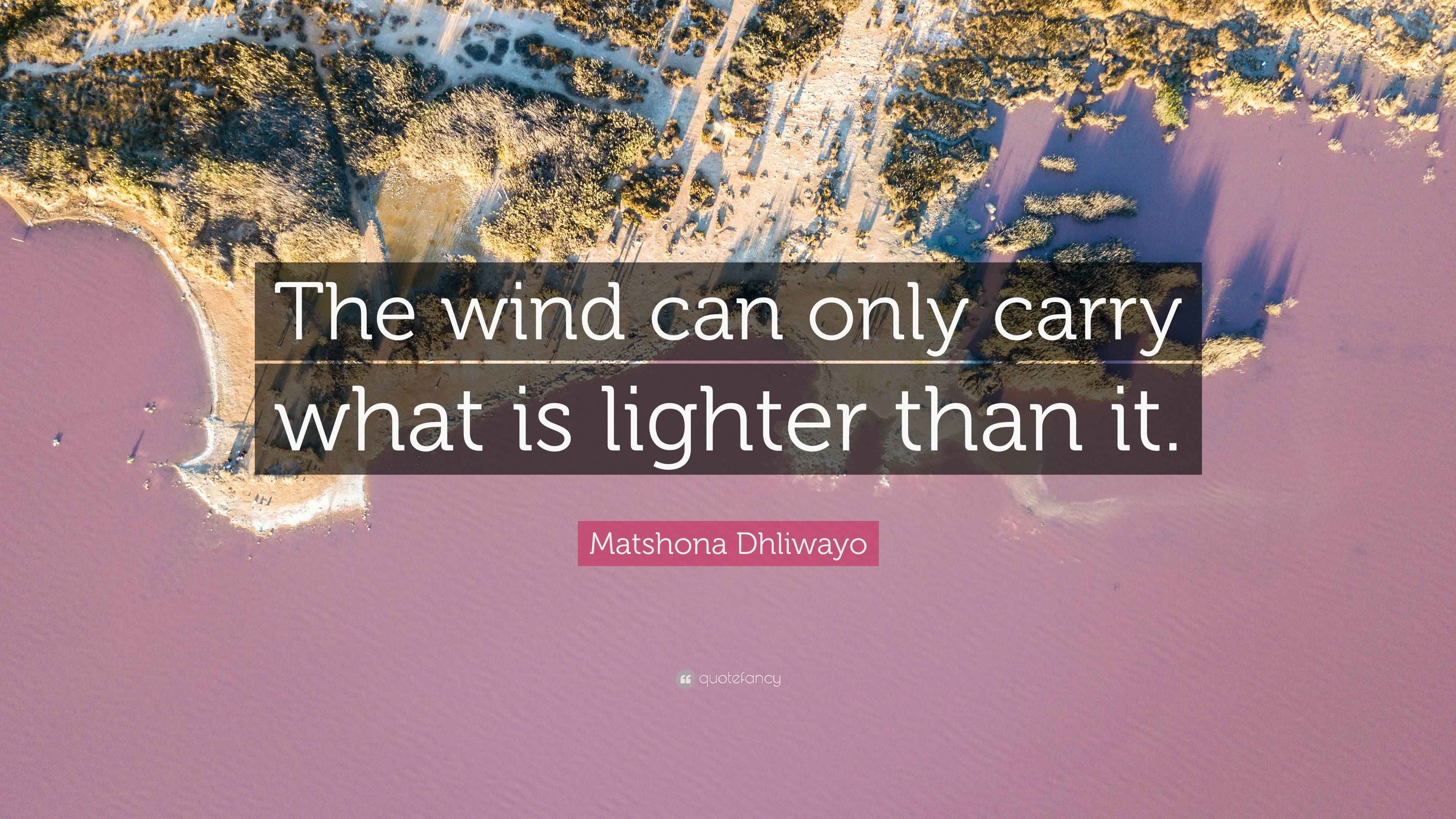 Matshona Dhliwayo Quote: “The wind can only carry what is lighter than it.”