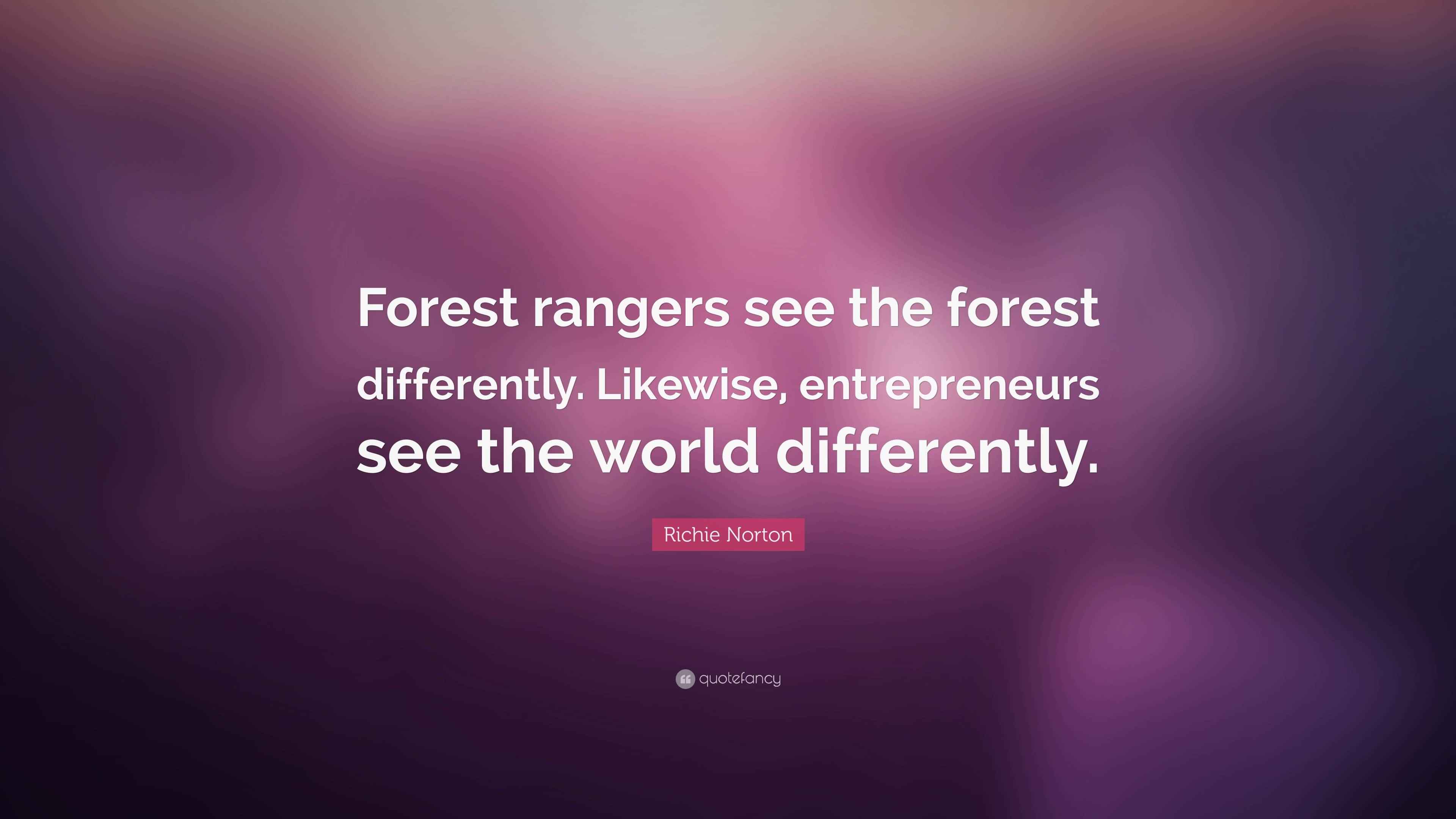 Richie Norton Quote: “Forest rangers see the forest differently ...