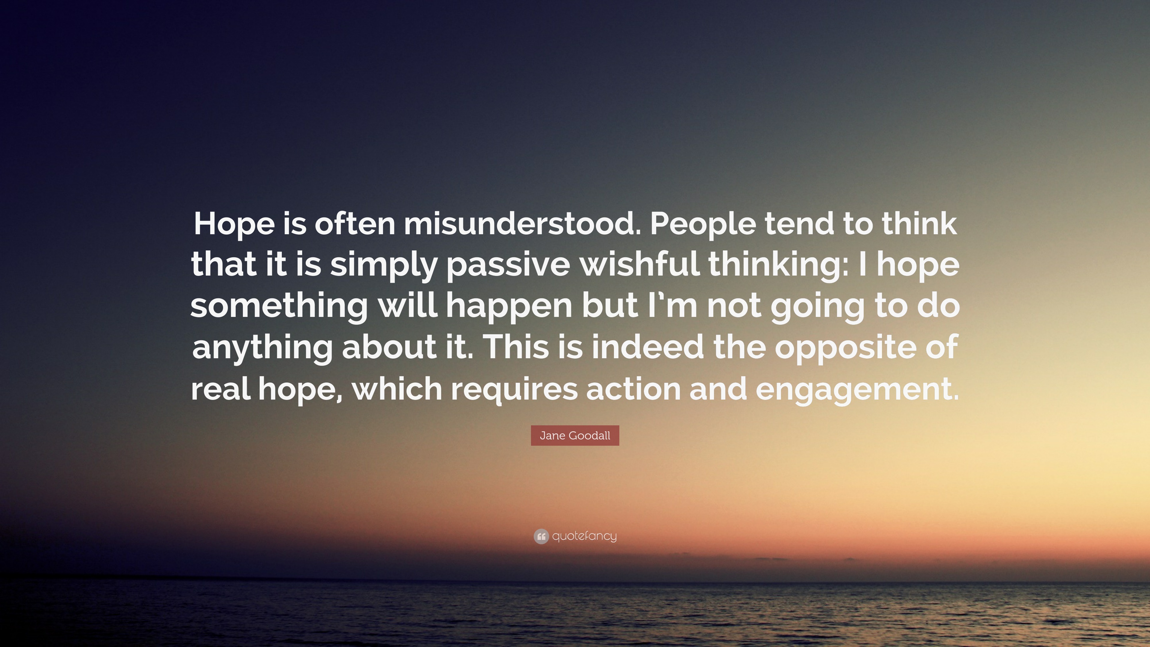Jane Goodall Quote: “Hope is often misunderstood. People tend to think ...