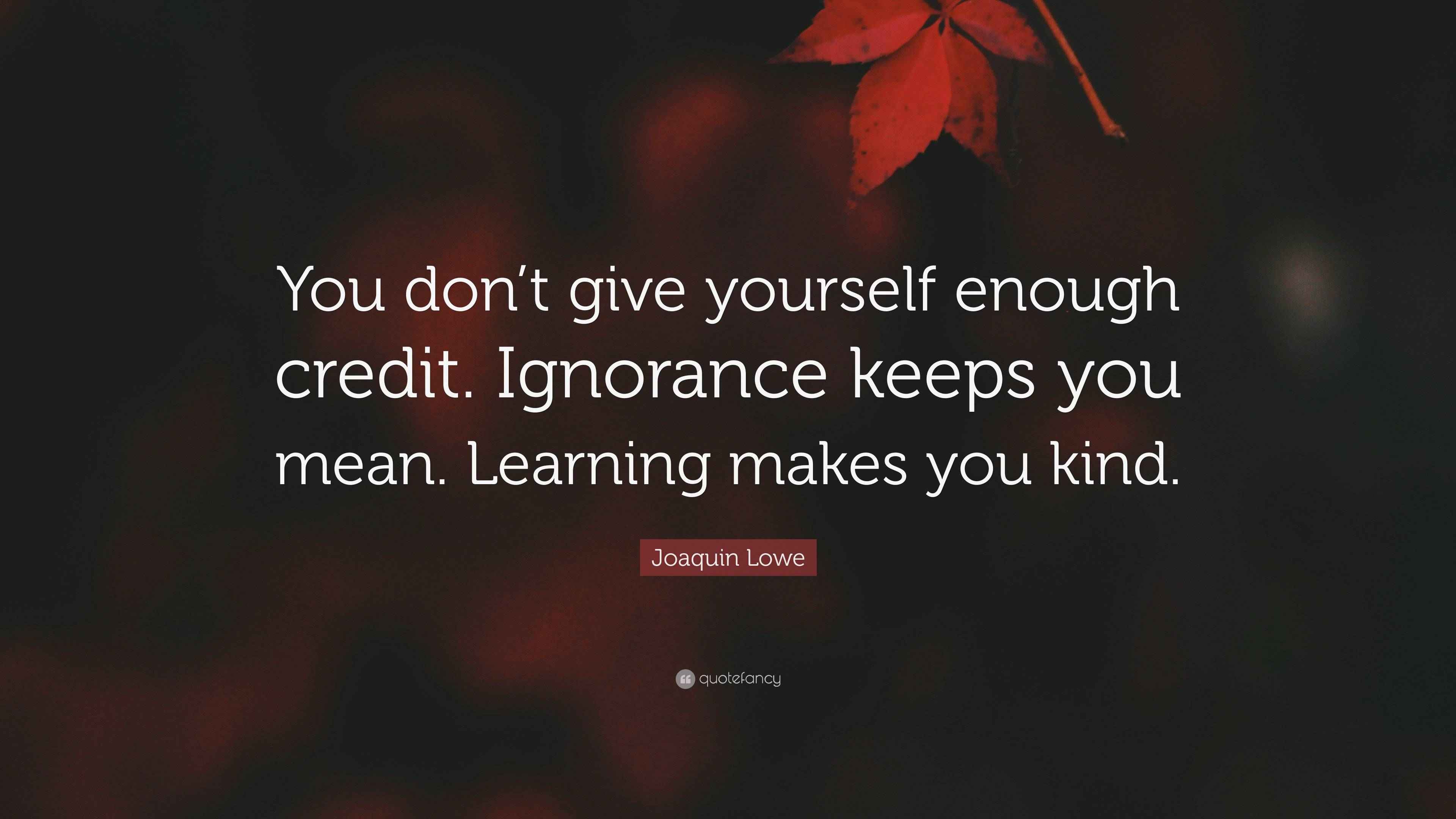 Joaquin Lowe Quote: “You don’t give yourself enough credit. Ignorance ...
