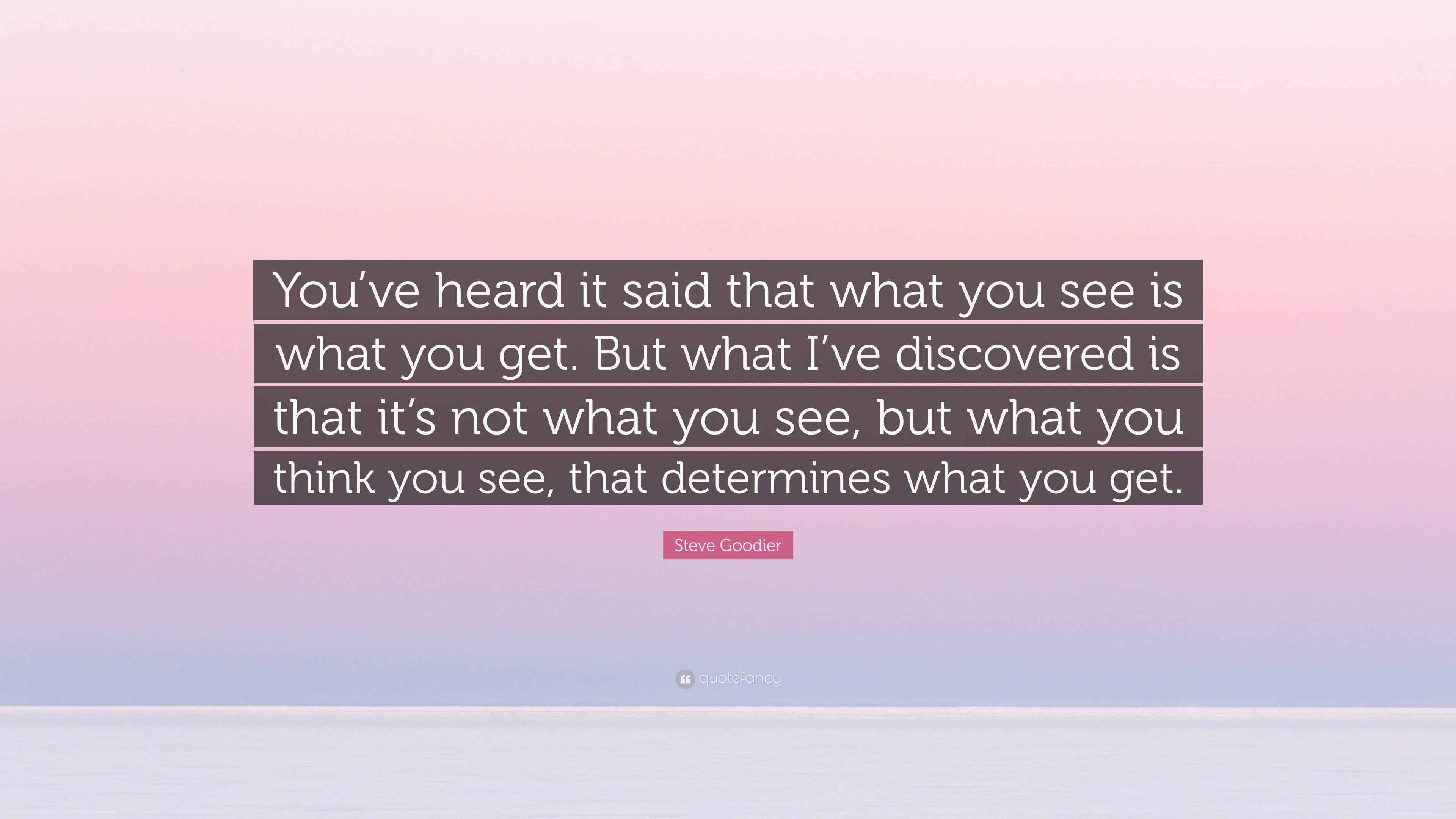 Steve Goodier Quote: “You’ve heard it said that what you see is what ...