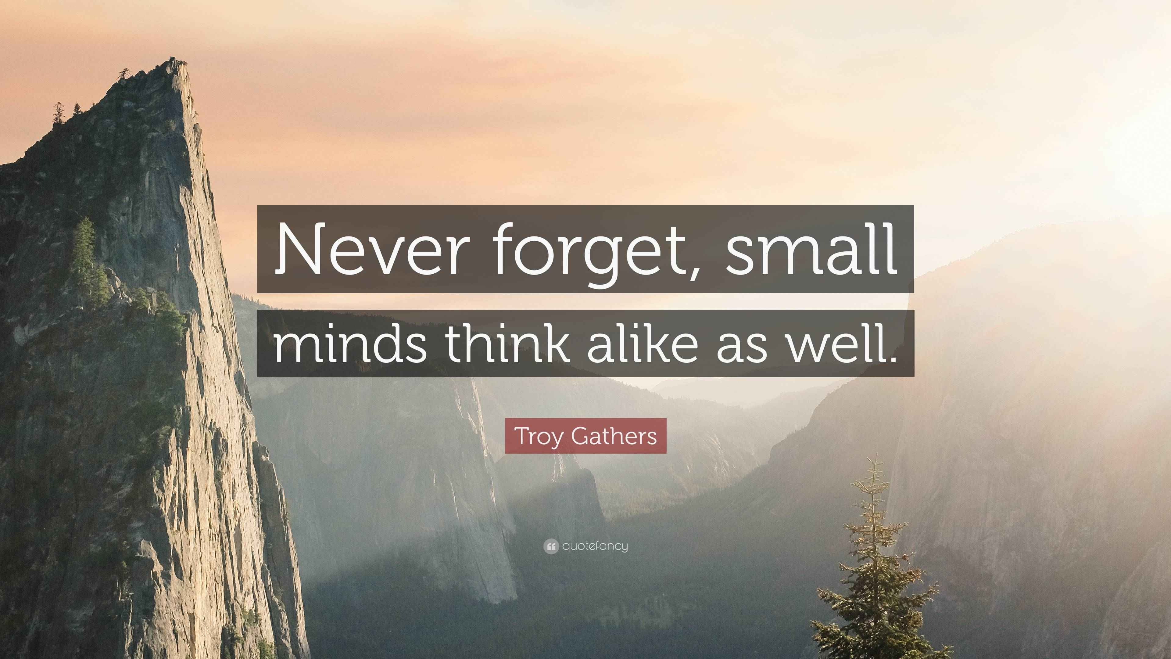 Troy Gathers Quote: “Never forget, small minds think alike as well.”