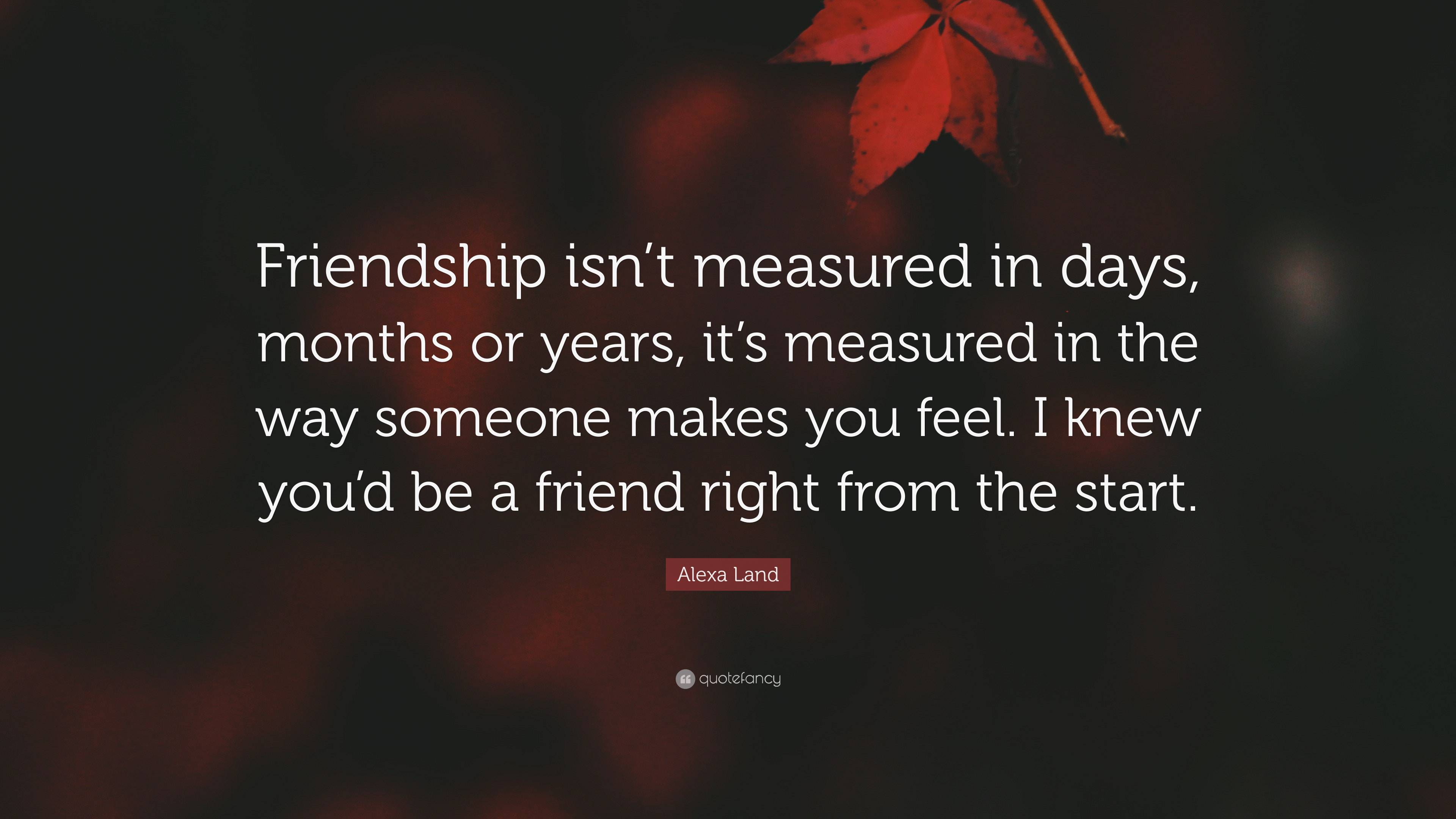 Alexa Land Quote: “Friendship isn’t measured in days, months or years ...