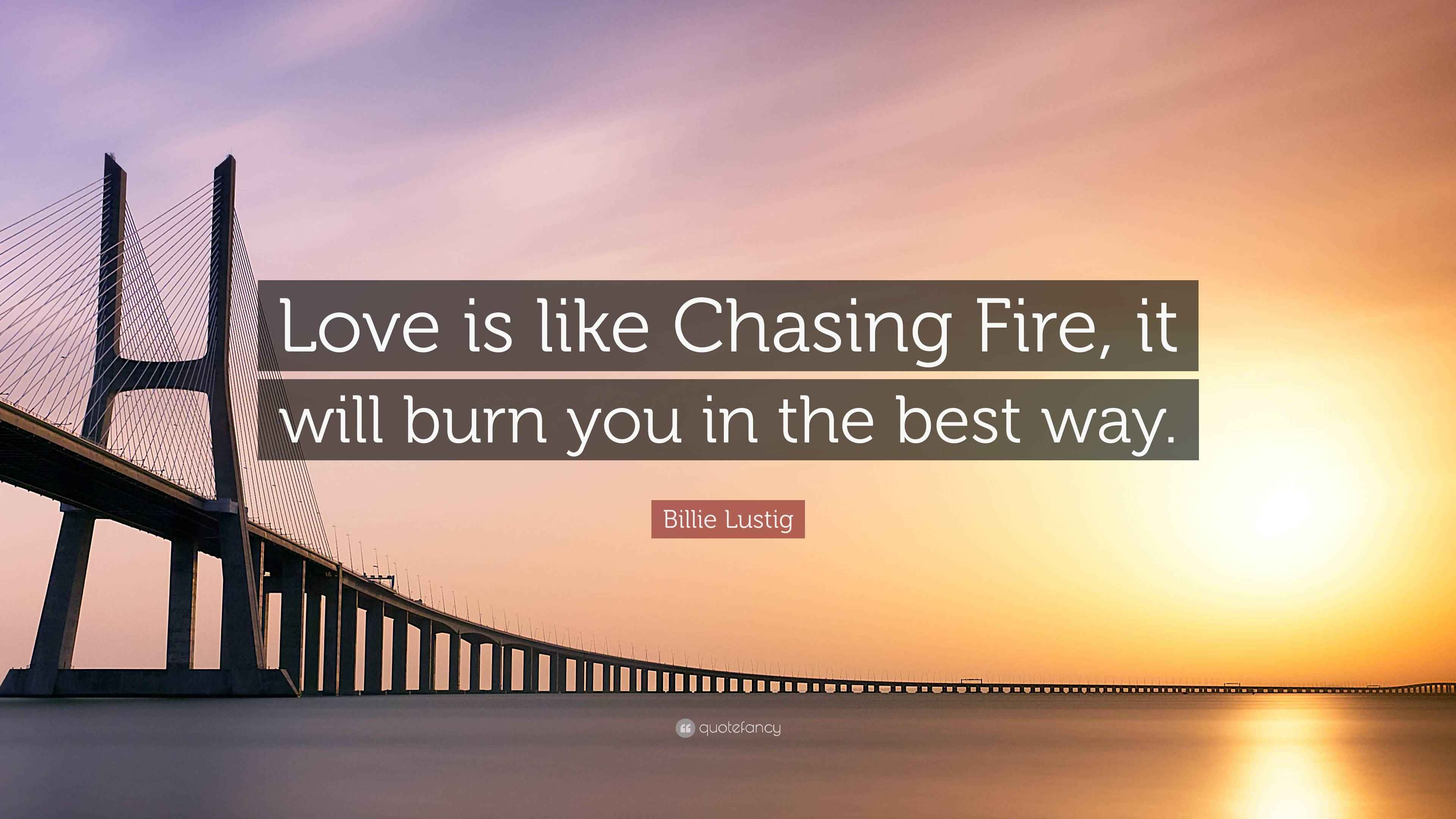 Billie Lustig Quote: “Love is like Chasing Fire, it will burn you in ...