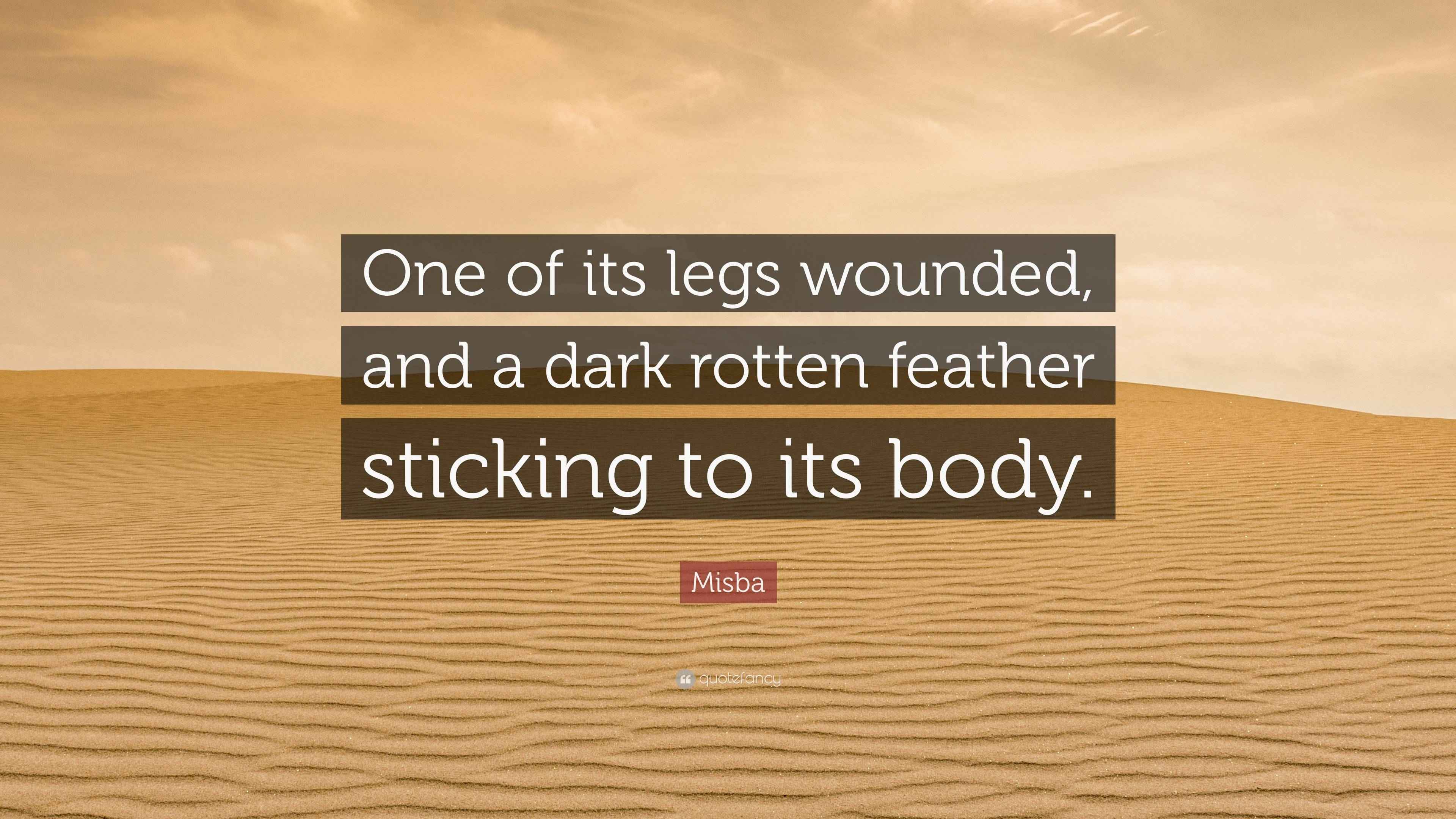 Misba Quote: “One of its legs wounded, and a dark rotten feather ...