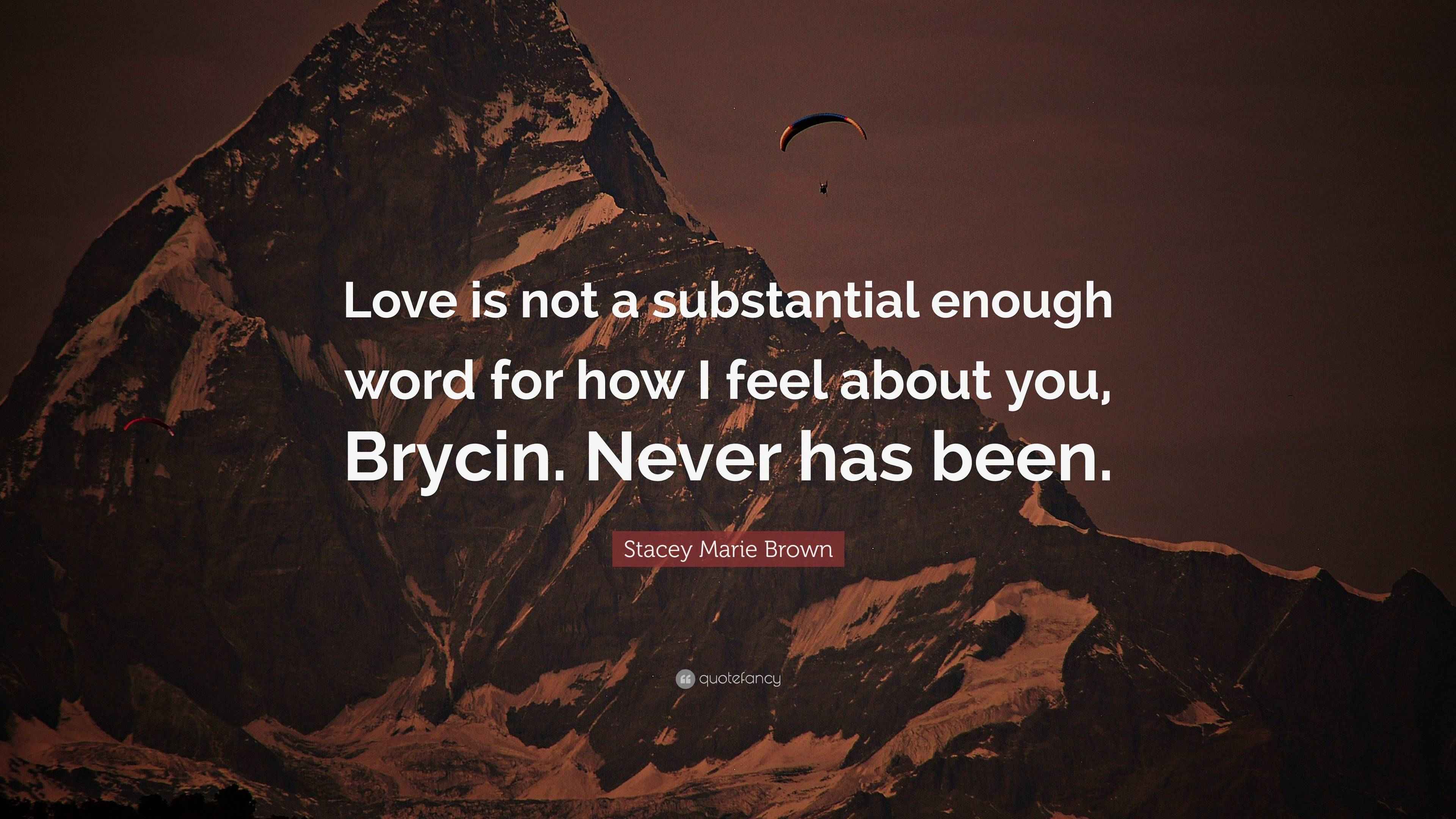 Stacey Marie Brown Quote: “Love is not a substantial enough word for ...