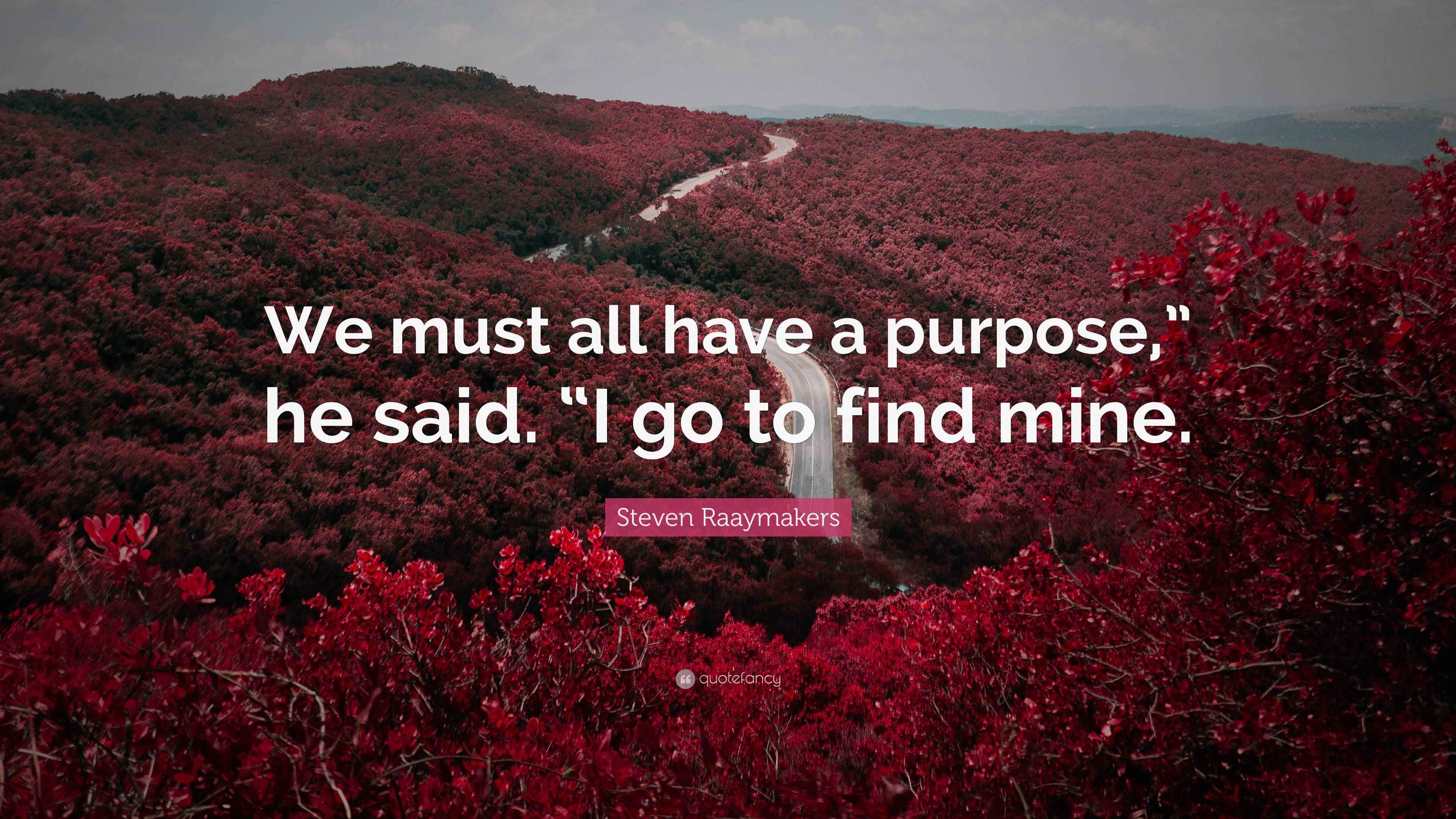 Steven Raaymakers Quote: “We must all have a purpose,” he said. “I go ...
