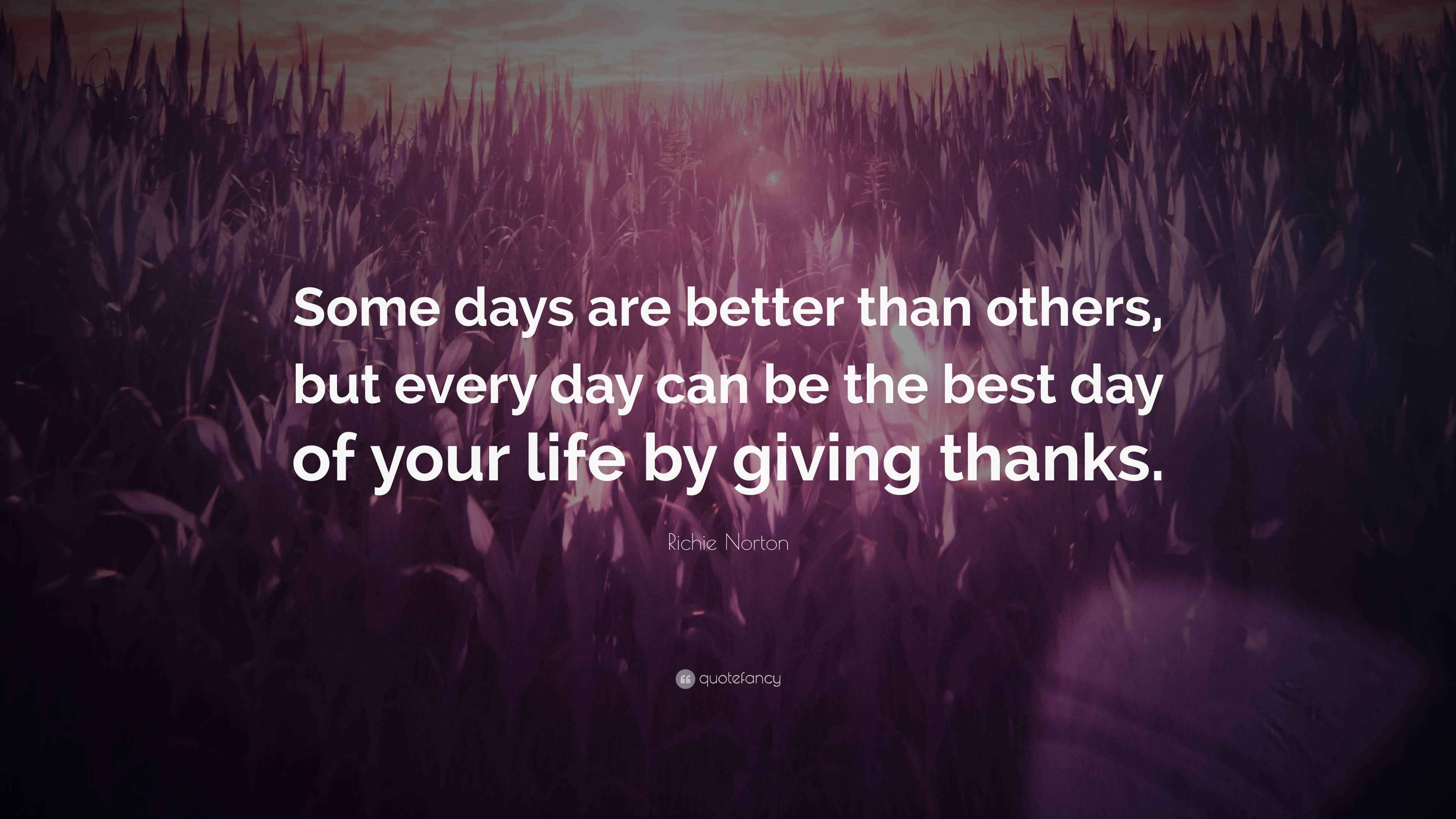 Richie Norton Quote: “Some days are better than others, but every day ...