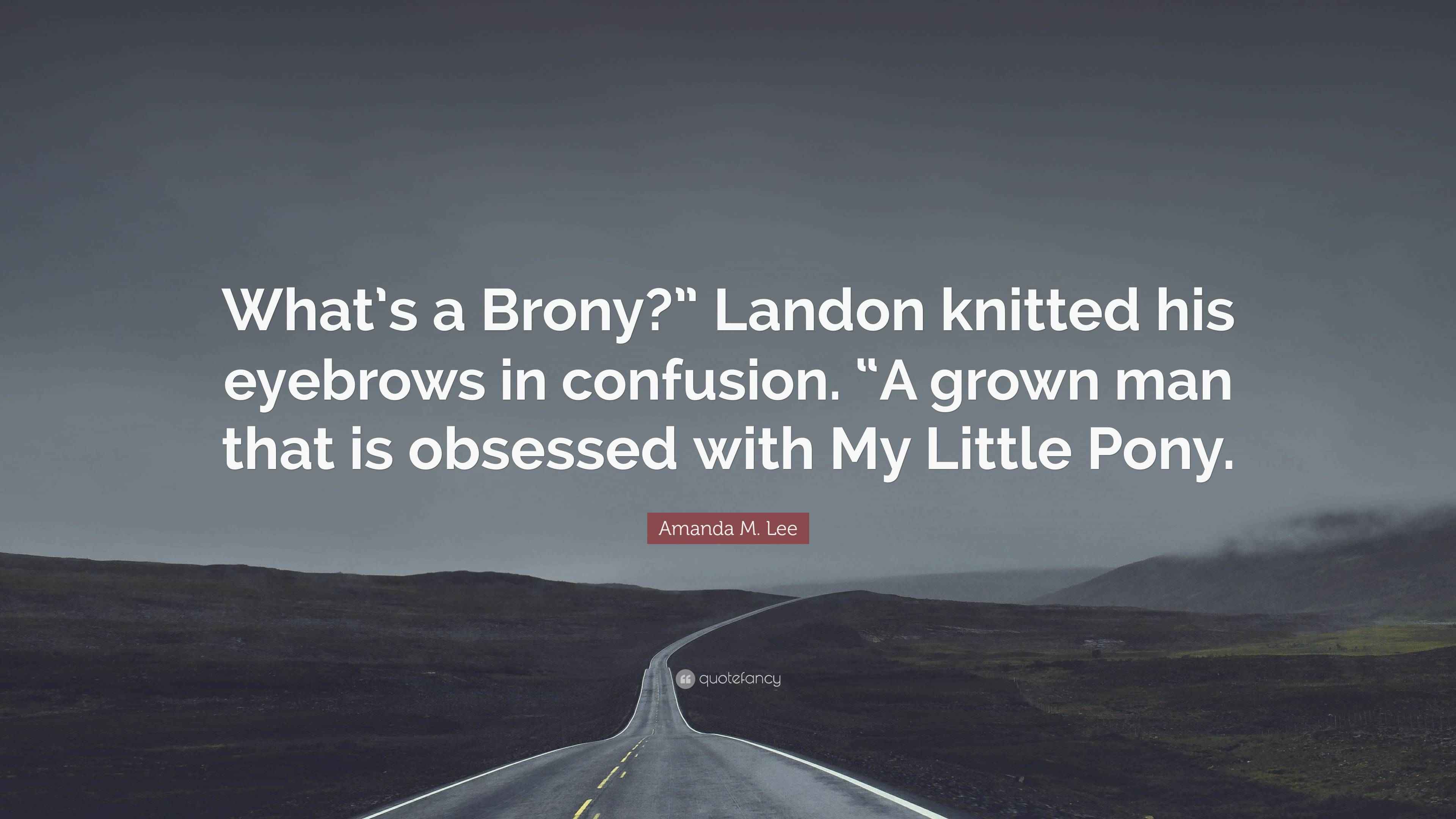 Amanda M. Lee Quote: “What’s a Brony?” Landon knitted his eyebrows in ...