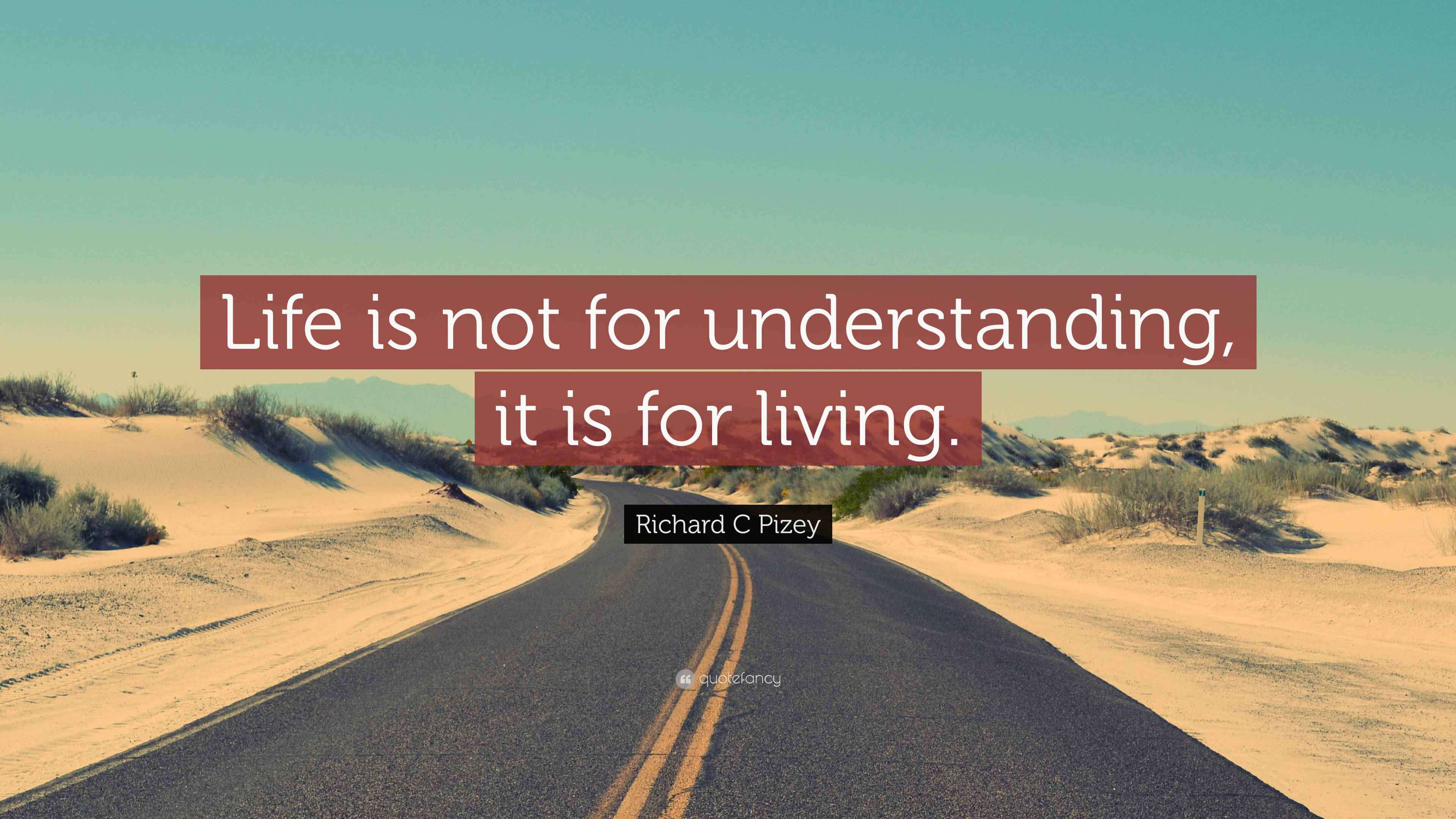 Richard C Pizey Quote: “Life is not for understanding, it is for living.”