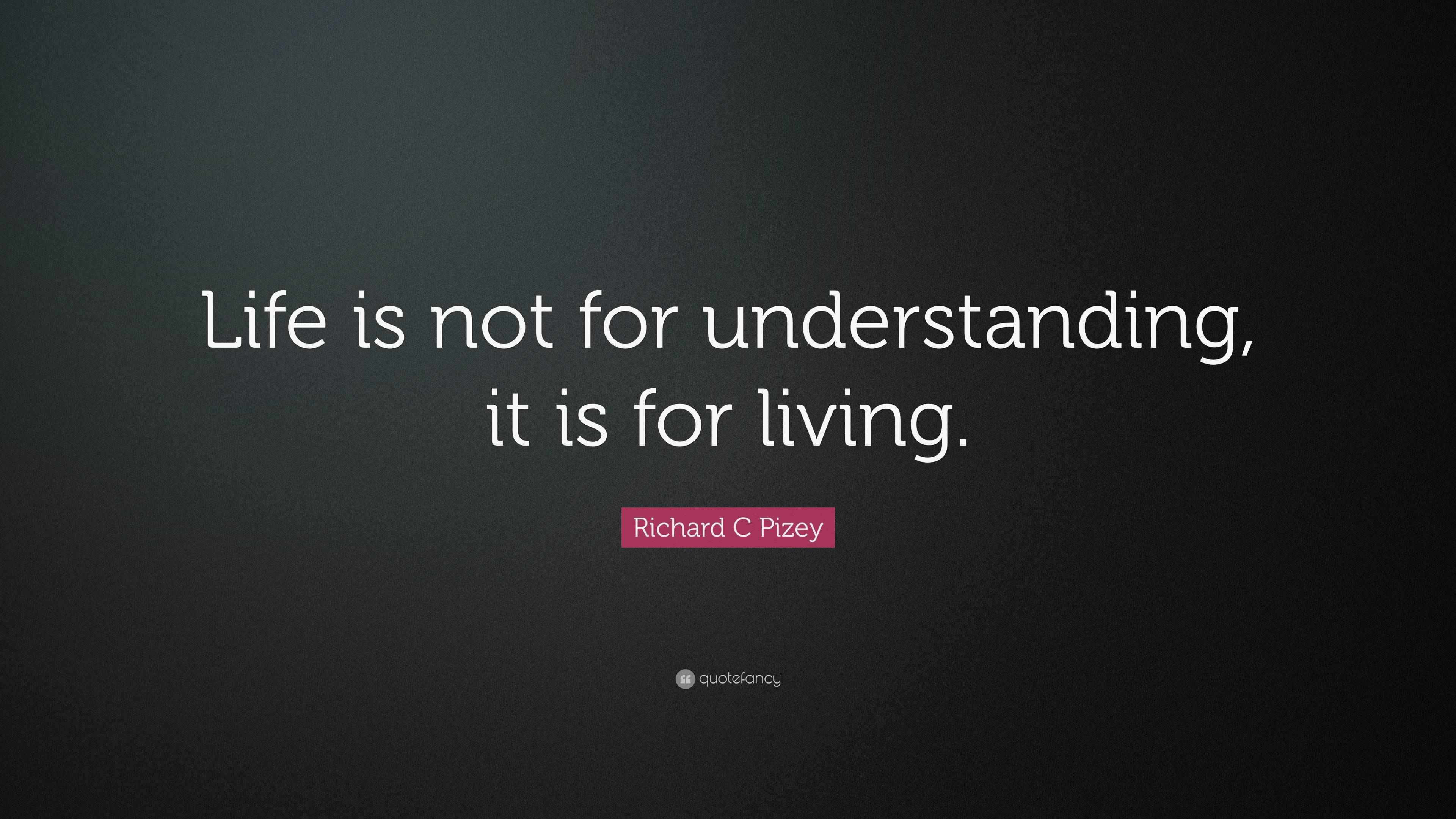 Richard C Pizey Quote: “Life is not for understanding, it is for living.”