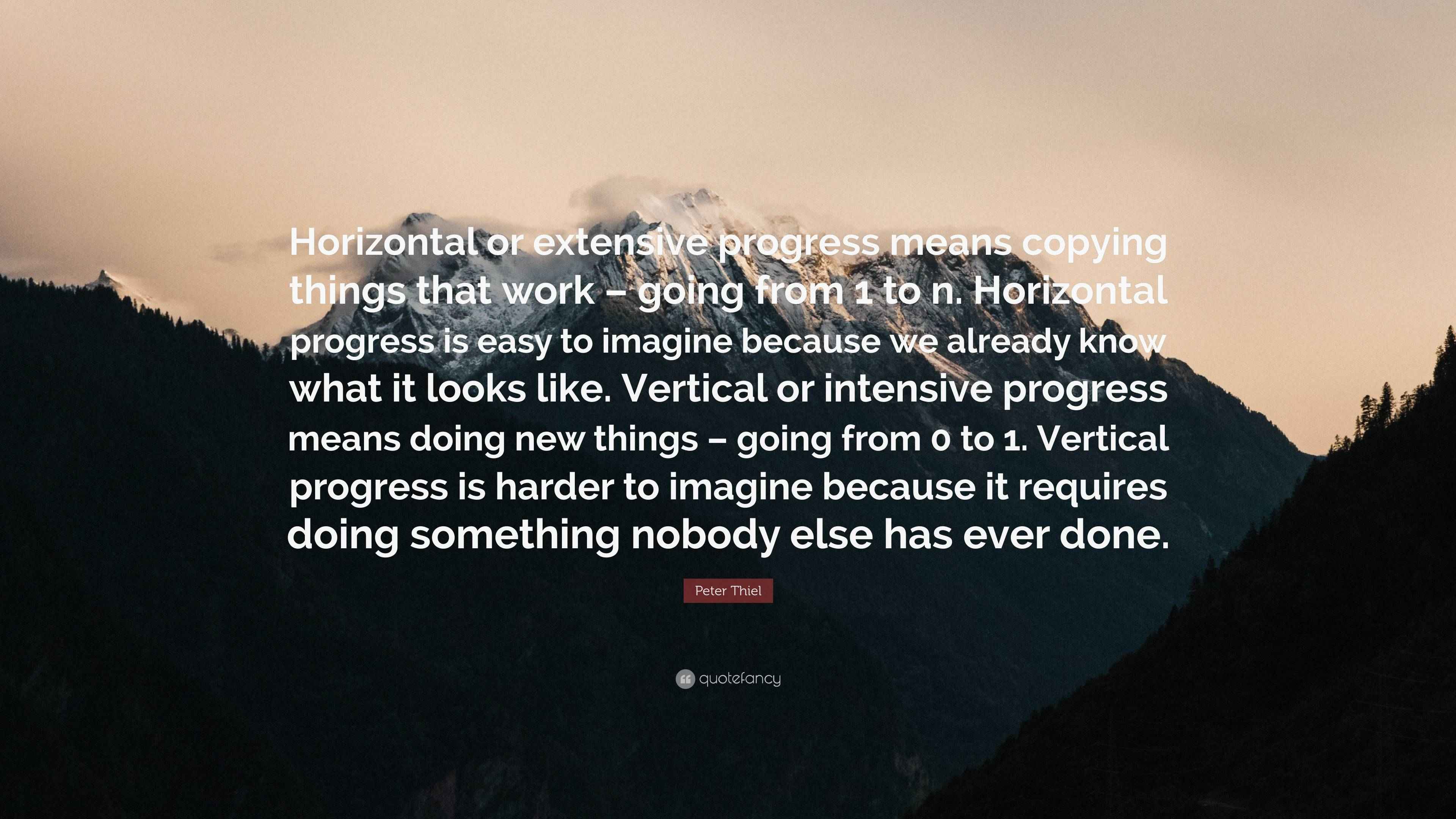 Peter Thiel Quote: “Horizontal or extensive progress means copying ...