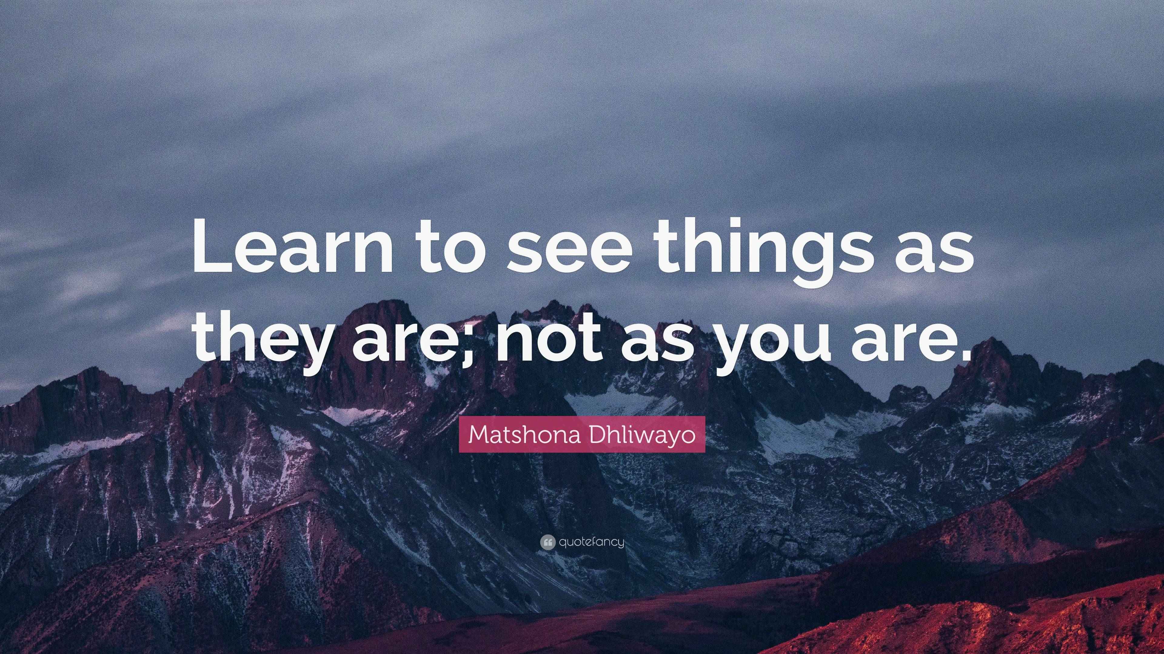 Matshona Dhliwayo Quote: “Learn to see things as they are; not as you are.”