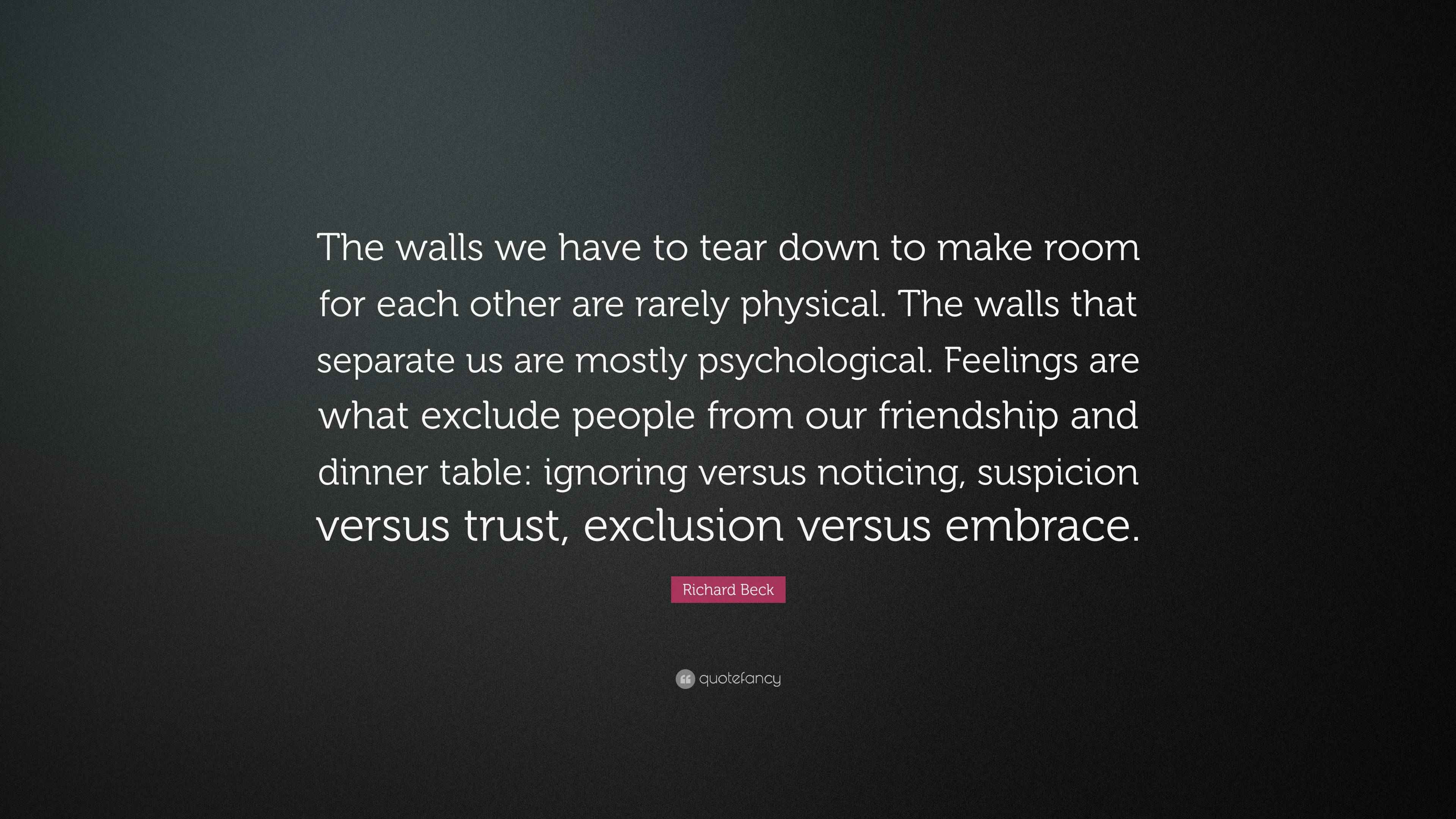 Richard Beck Quote: “The walls we have to tear down to make room for ...