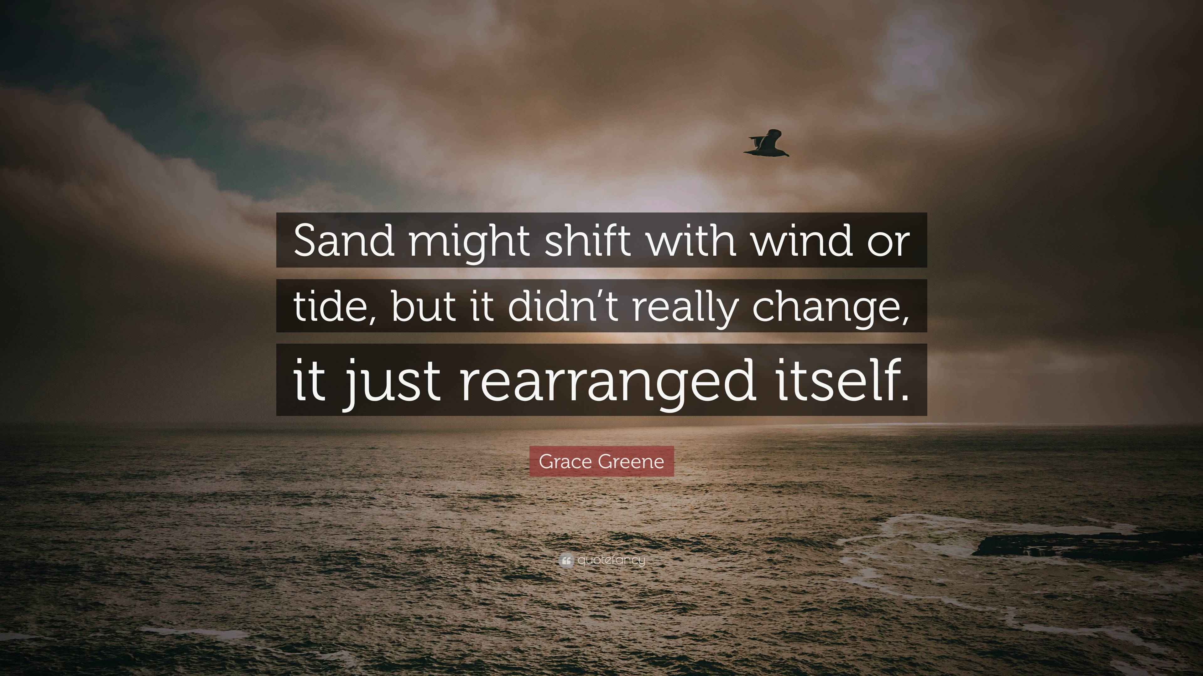 Grace Greene Quote: “Sand might shift with wind or tide, but it didn’t ...