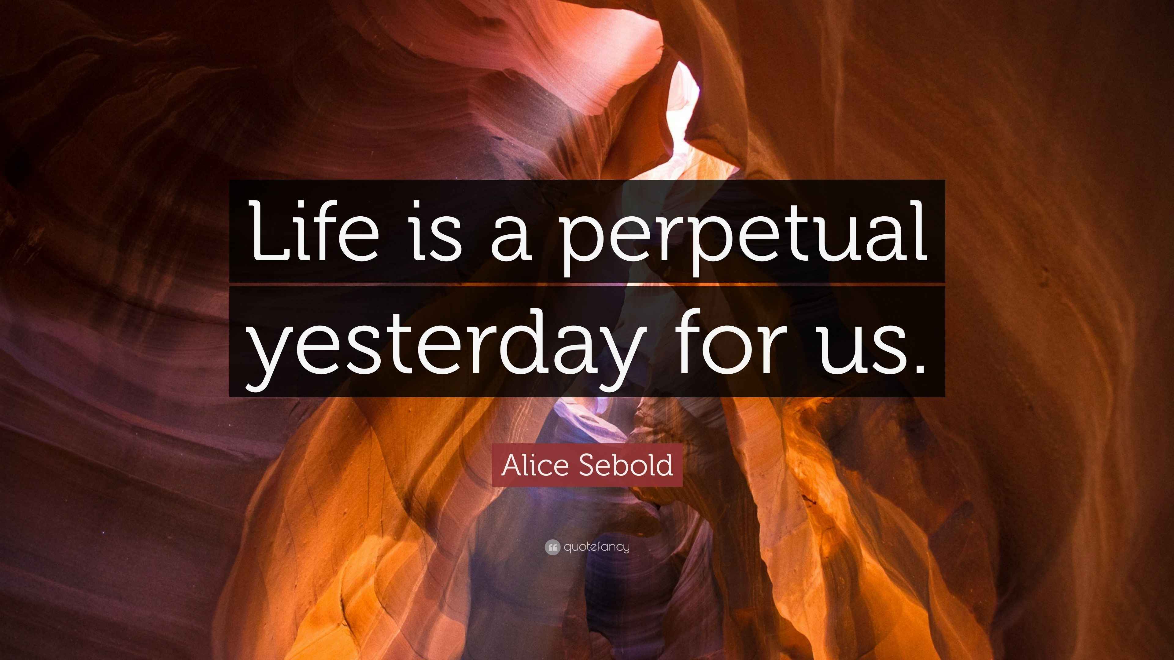 Alice Sebold Quote: “Life is a perpetual yesterday for us.”