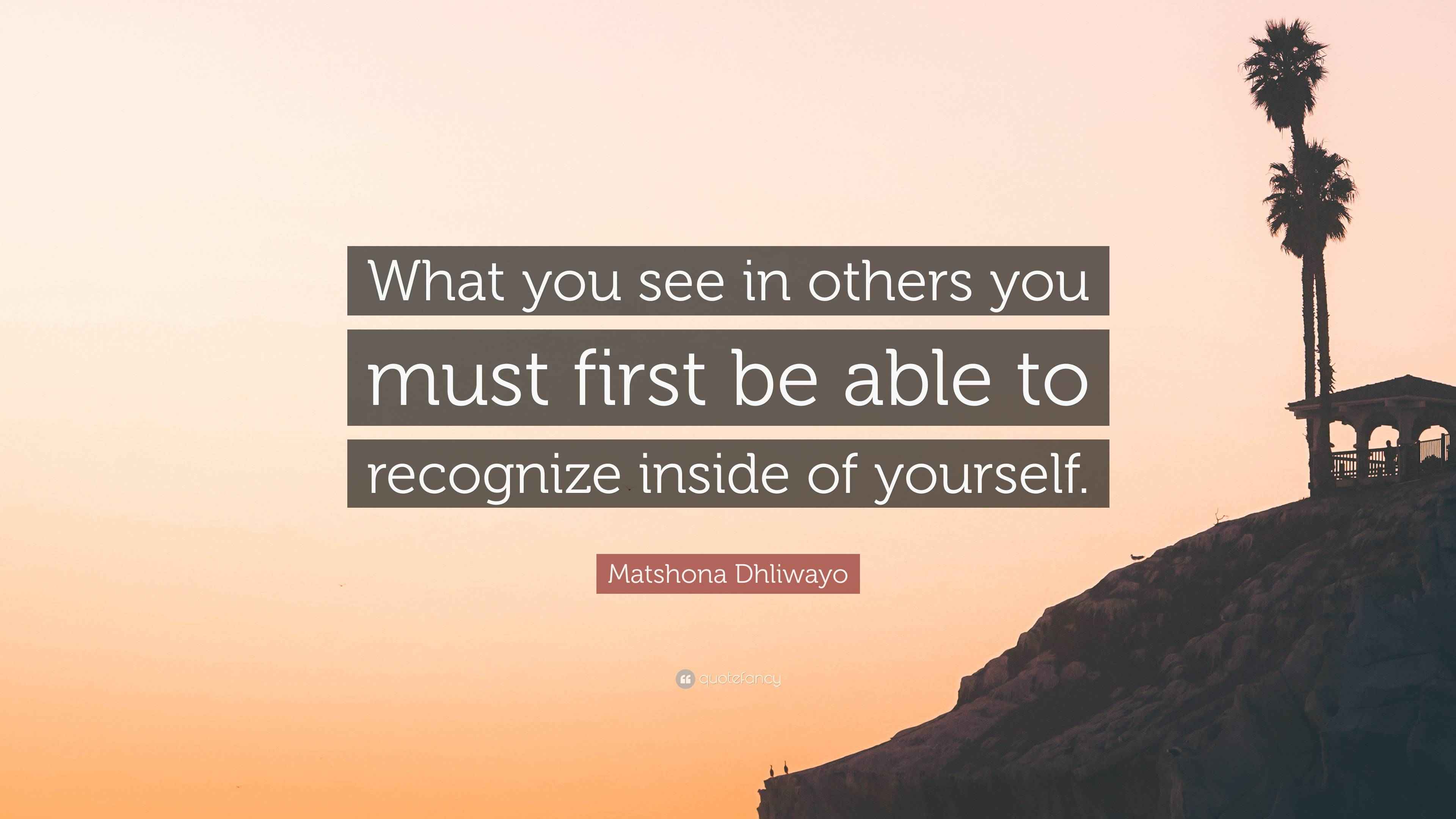 Matshona Dhliwayo Quote: “What you see in others you must first be able ...