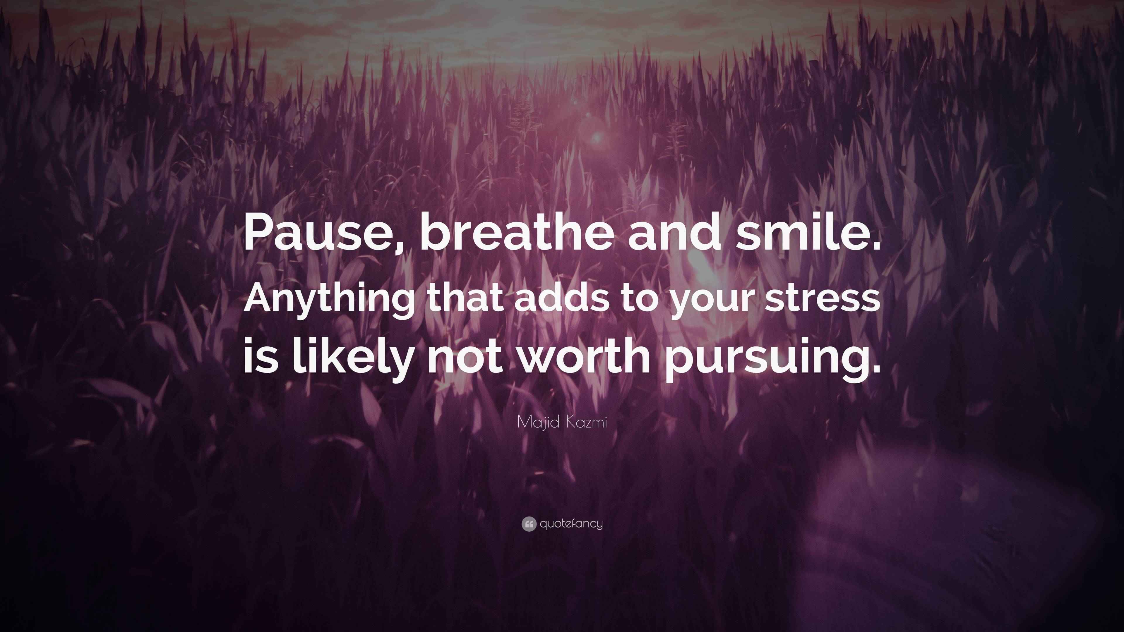 Majid Kazmi Quote: “Pause, breathe and smile. Anything that adds to ...