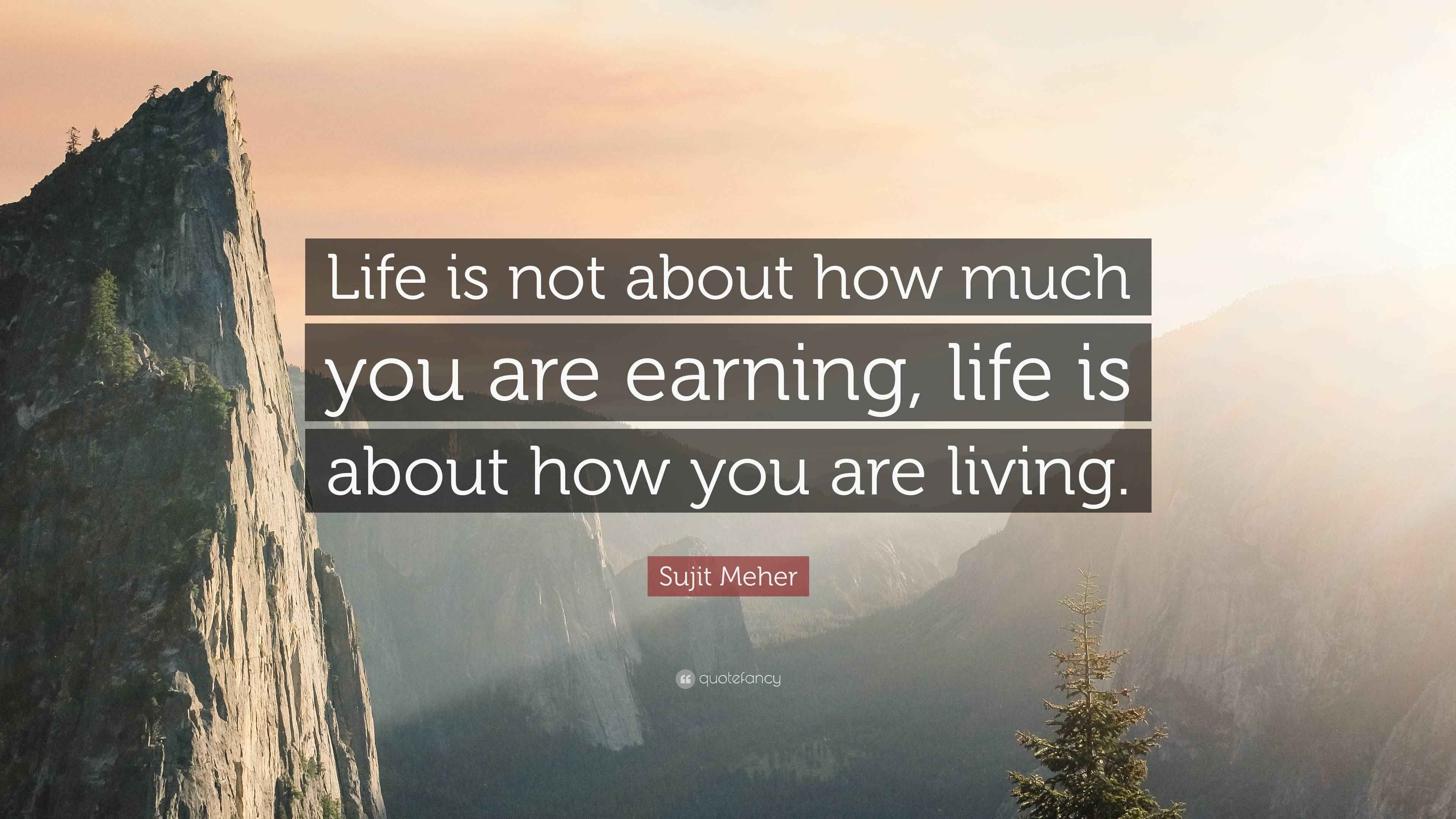 Sujit Meher Quote: “Life is not about how much you are earning, life is ...
