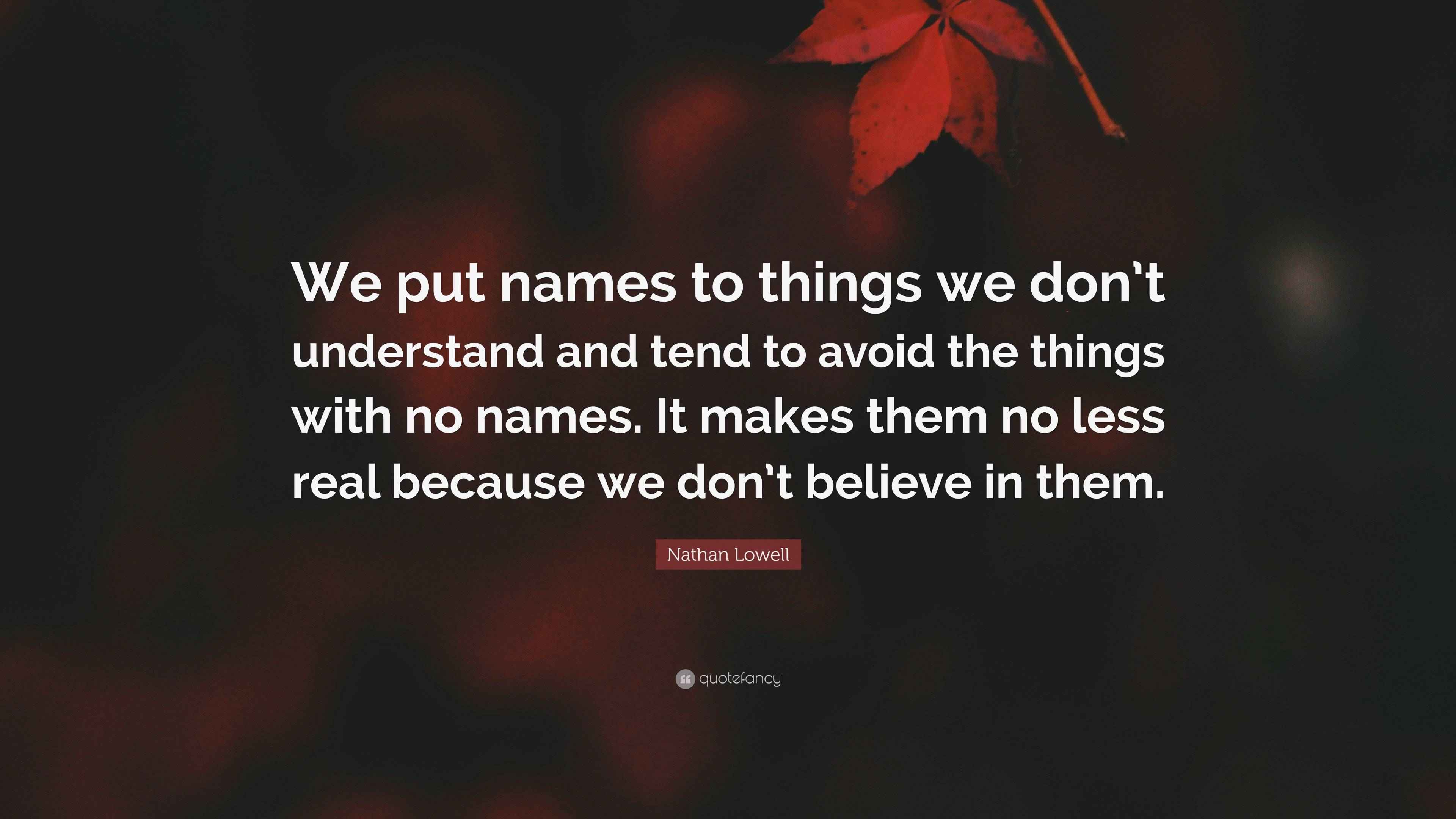 Nathan Lowell Quote: “We put names to things we don’t understand and ...