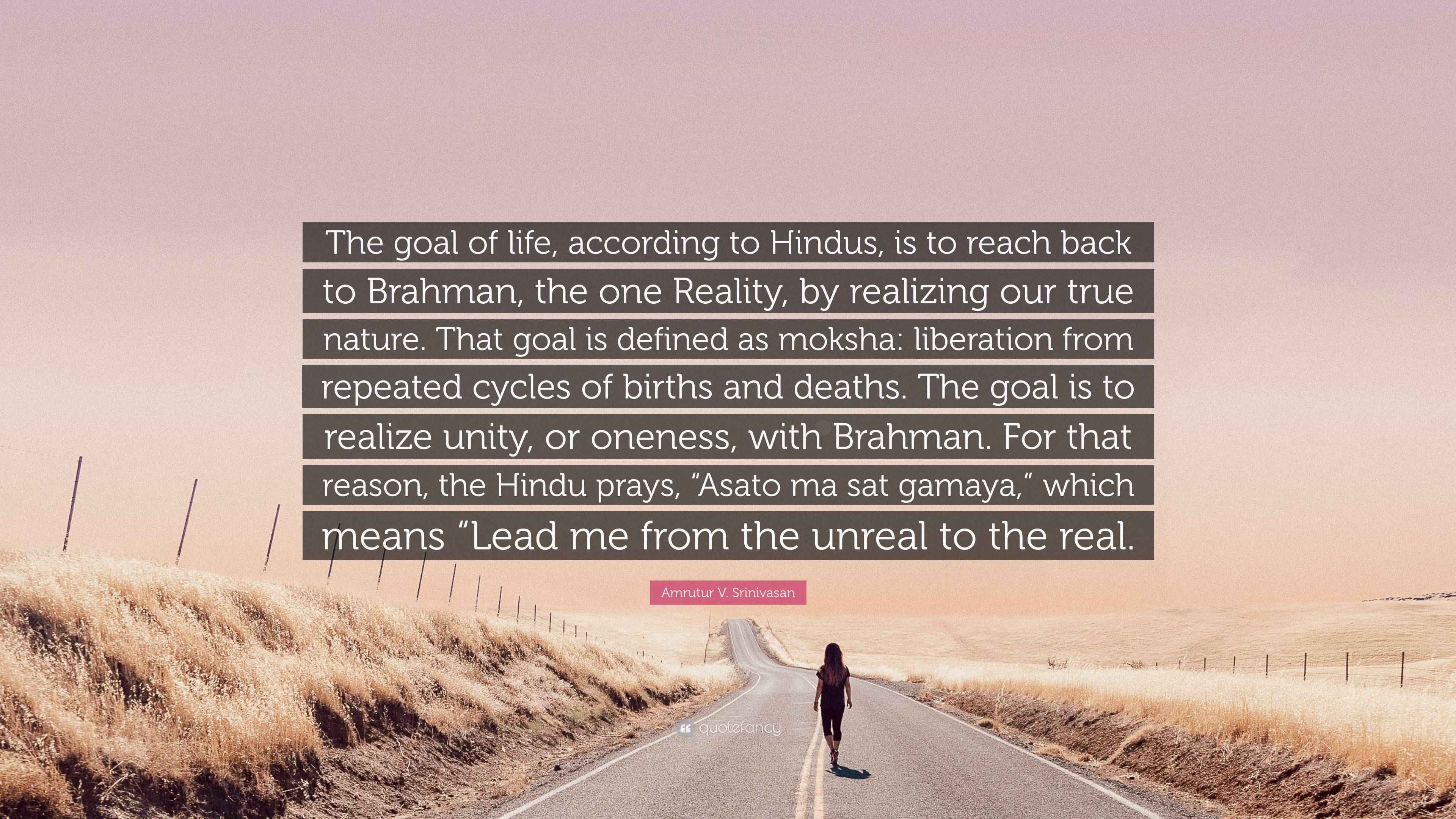 Amrutur V. Srinivasan Quote: “The goal of life, according to Hindus, is ...