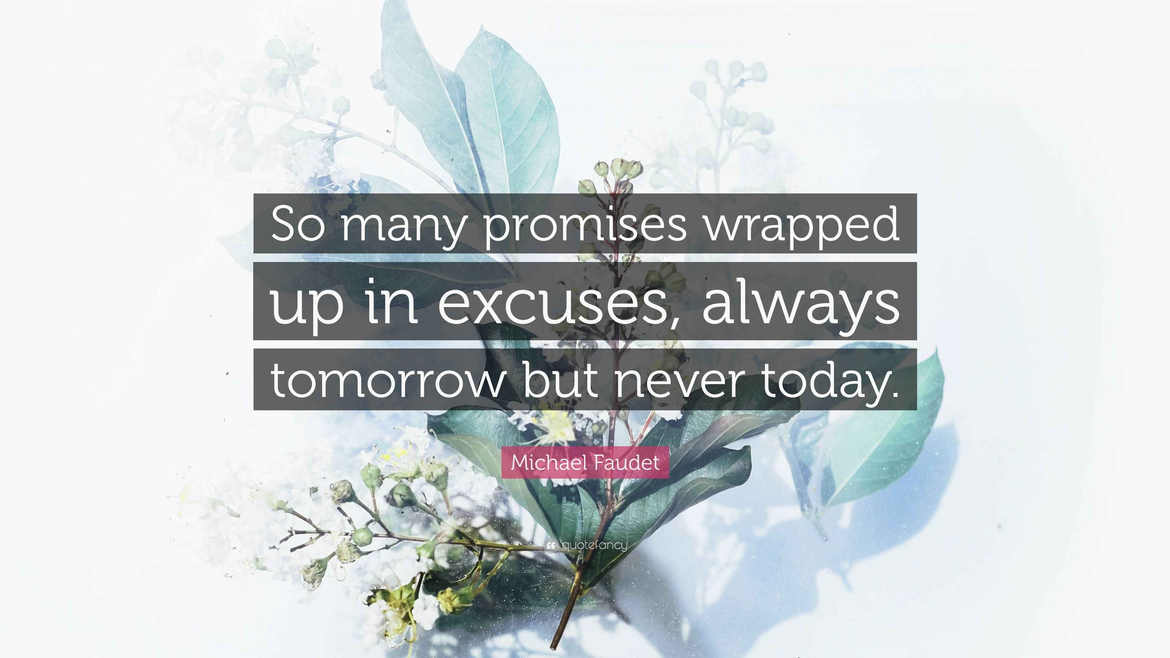 Michael Faudet Quote: “So many promises wrapped up in excuses, always ...
