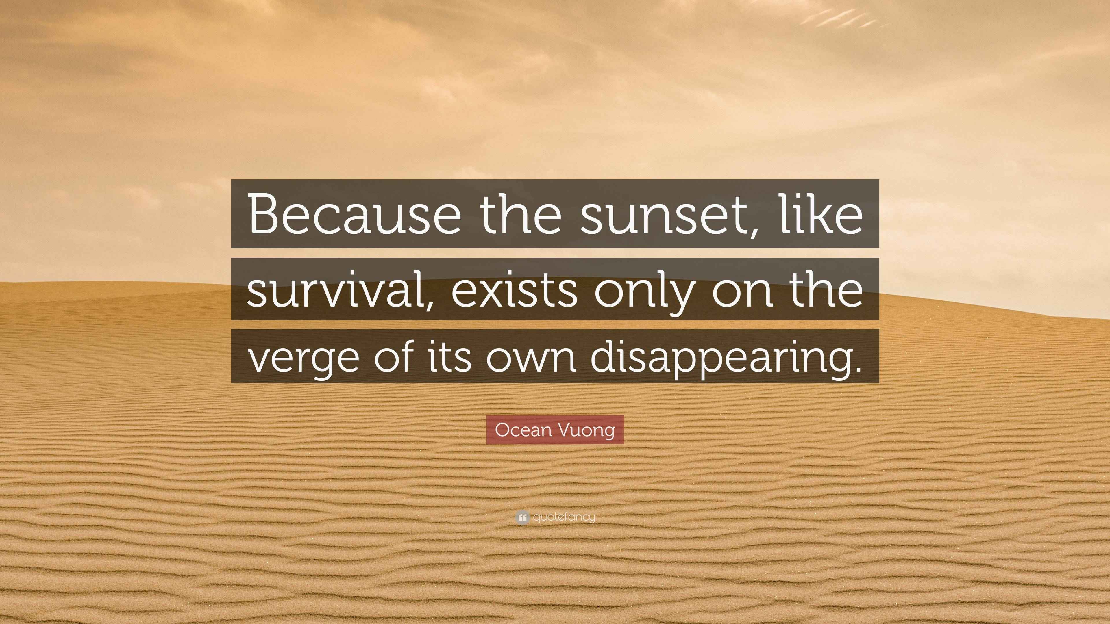 Ocean Vuong Quote: “Because the sunset, like survival, exists only on ...