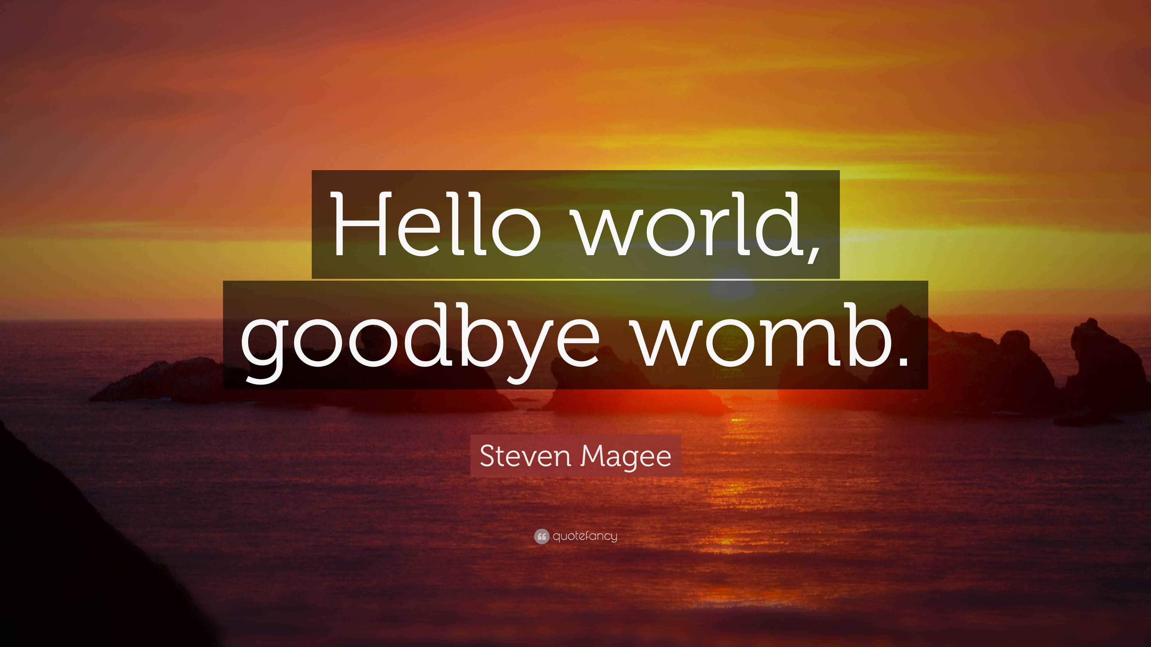 Steven Magee Quote: “Hello world, goodbye womb.”