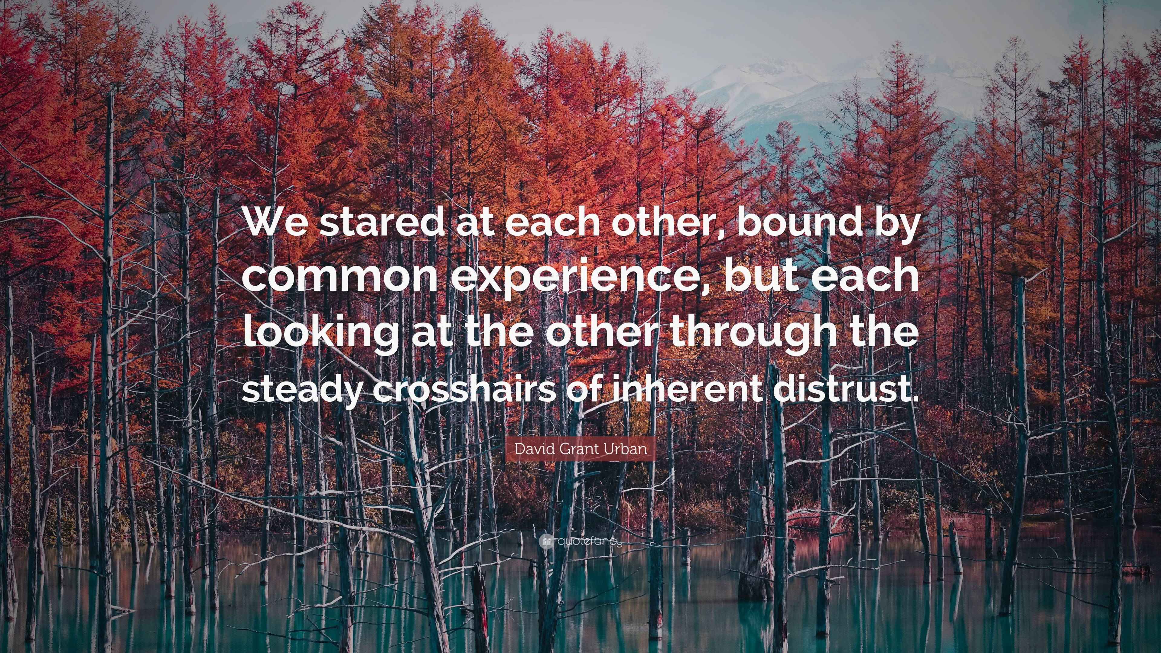 David Grant Urban Quote: “We stared at each other, bound by common ...