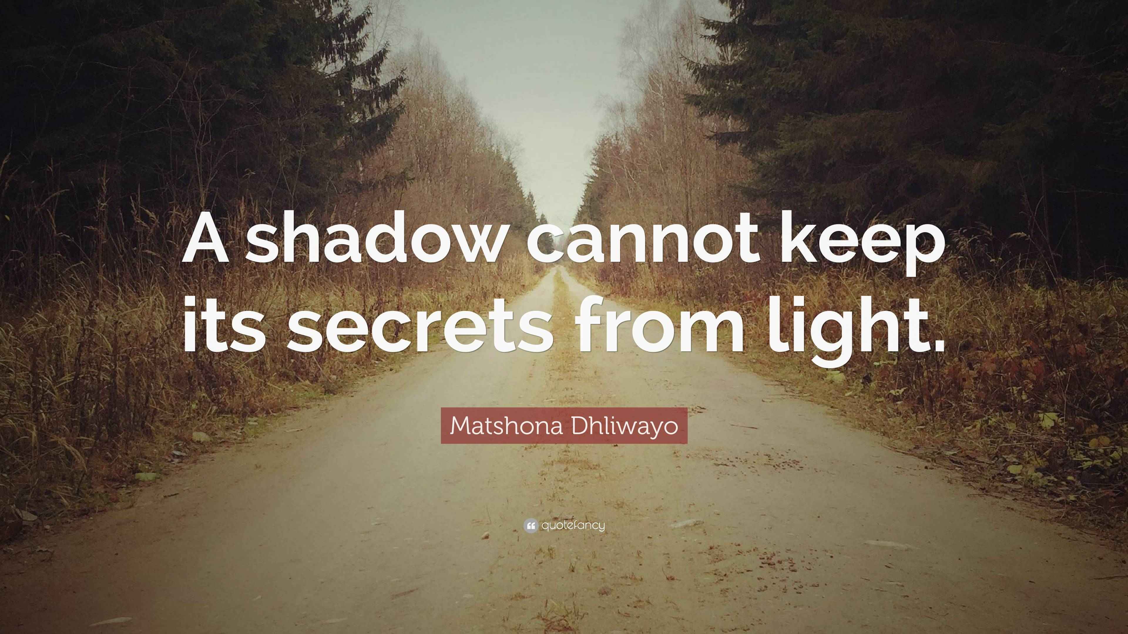 Matshona Dhliwayo Quote: “A shadow cannot keep its secrets from light.”