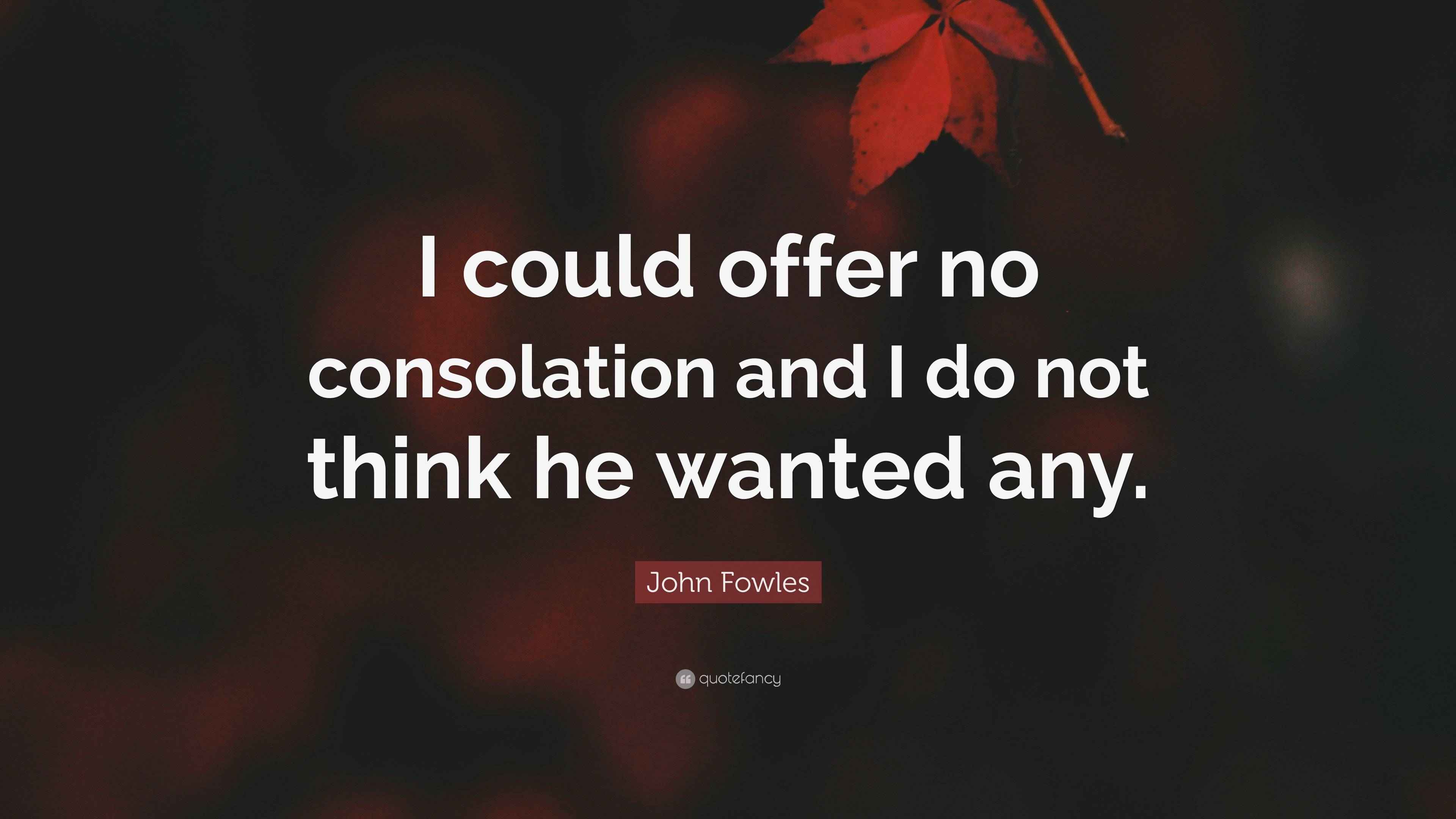 John Fowles Quote: “I could offer no consolation and I do not think he ...